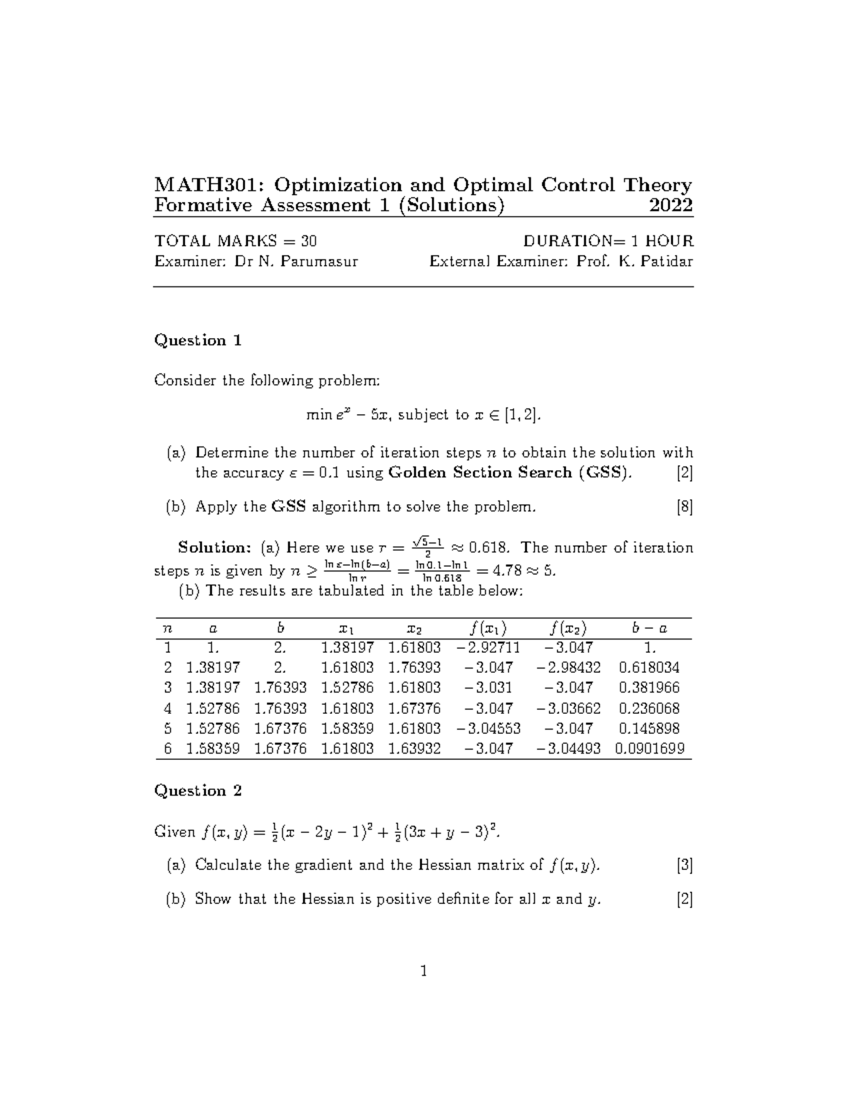 Test1 Answers - MATH301: Optimization and Optimal Control Theory ...