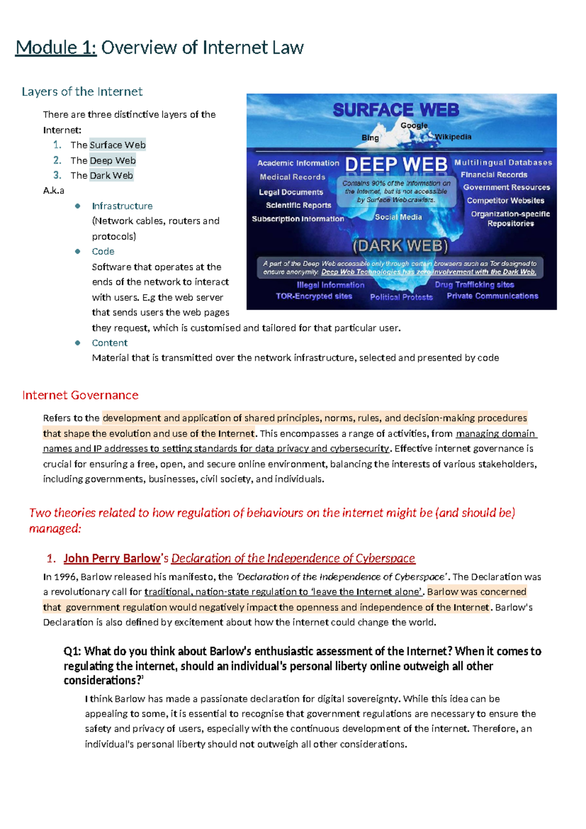 Laws6087 Lecture Notes - Module 1: Overview of Internet Law Layers of ...
