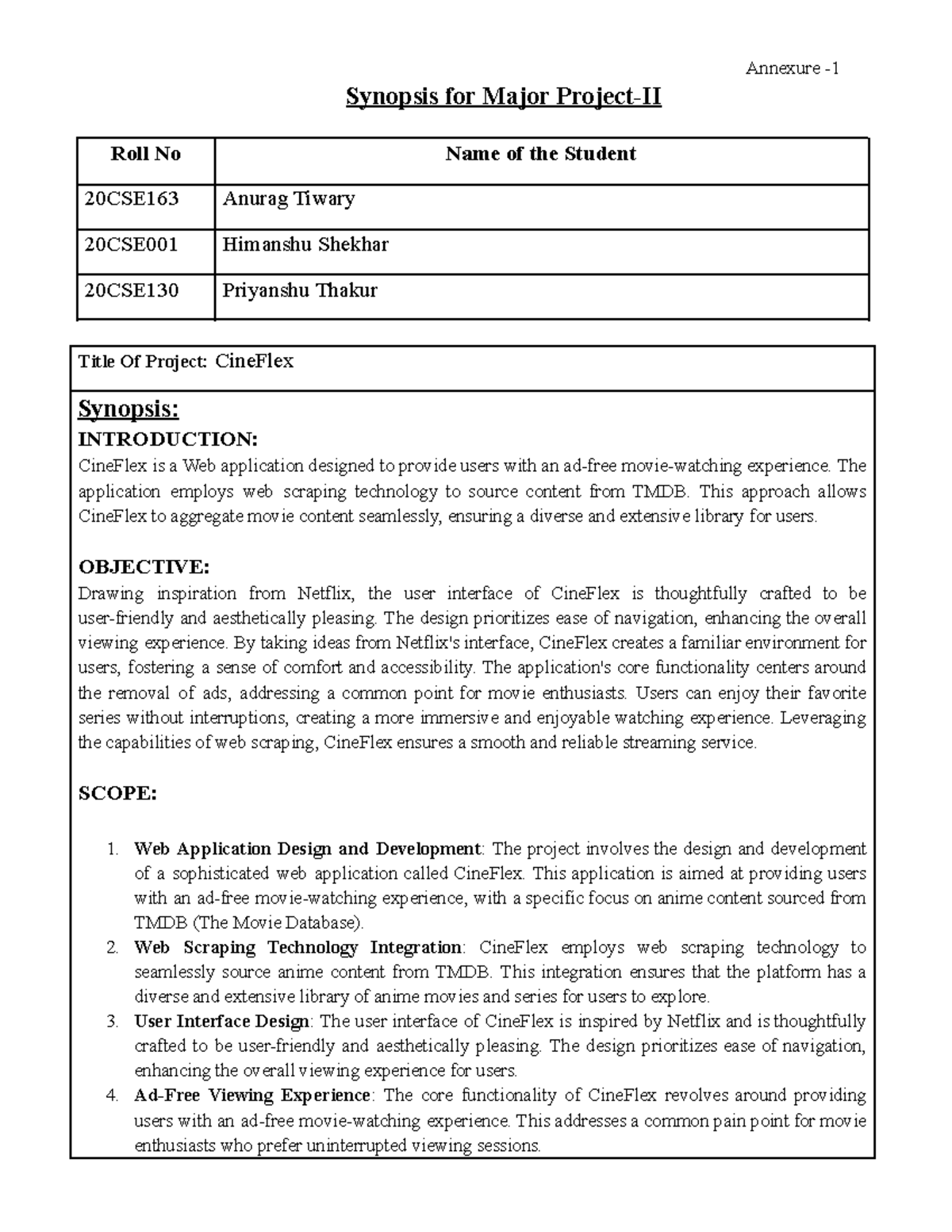 Synopsis - Format - aFCaef - Annexure - Synopsis for Major Project-II ...