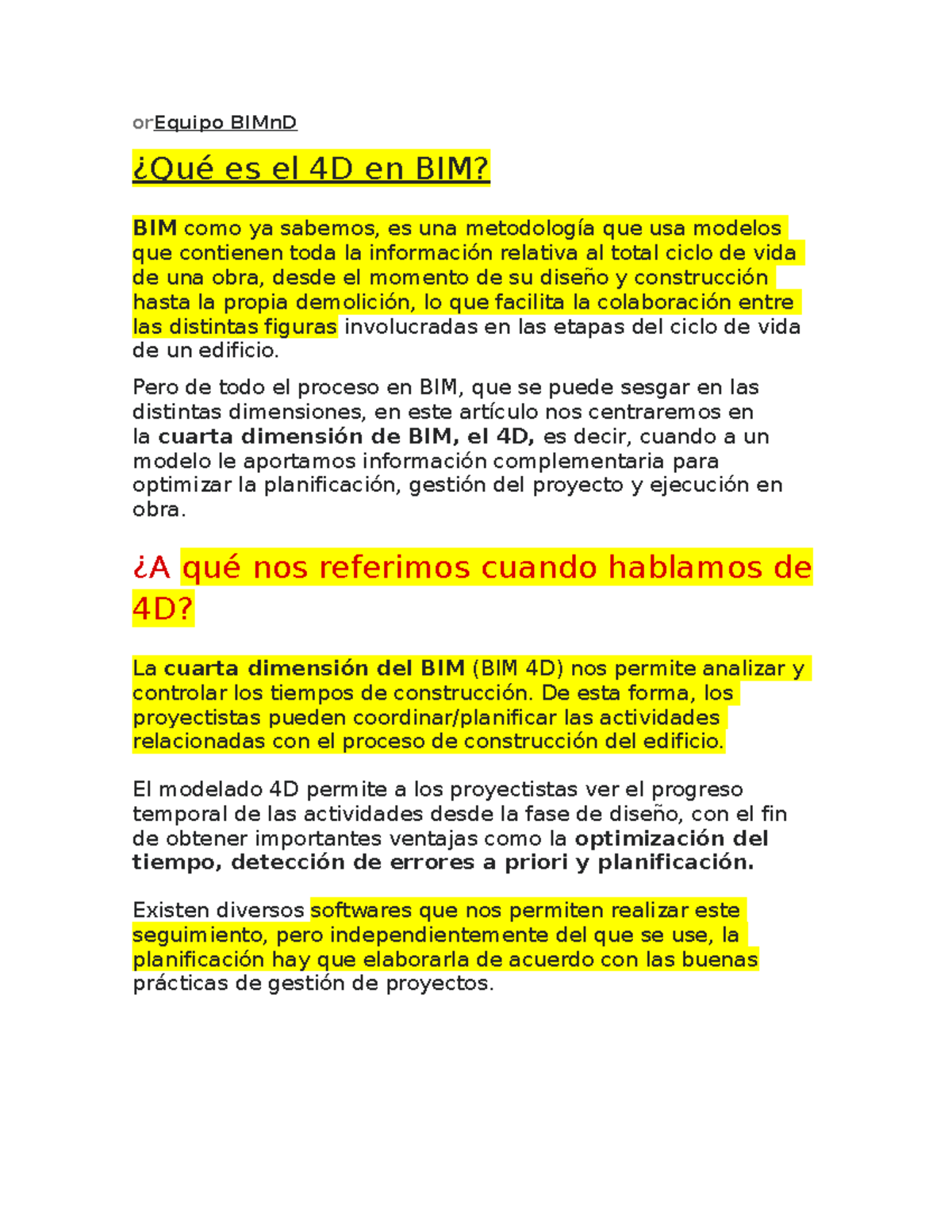 BIM4D - resumen - orEquipo BIMnD ¿Qué es el 4D en BIM? BIM como ya ...