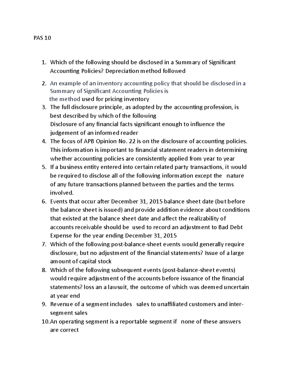 PAS 10 12 16 - Lecture notes PAS lectures definition and quizzes with ...