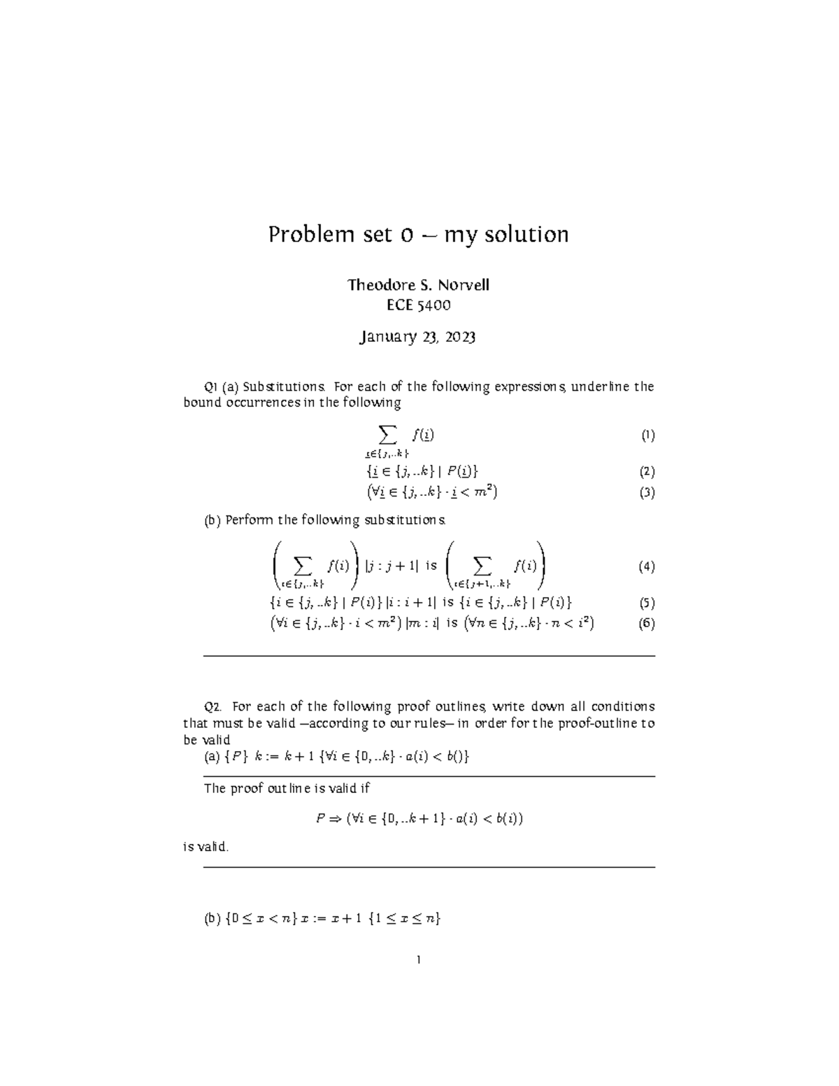 Problem Set 1Solutions - Problem set 0 — my solution Theodore S ...