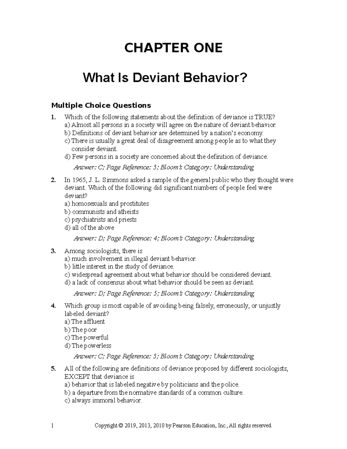 Thio TB Ch1 - answer bank - CHAPTER ONE What Is Deviant Behavior ...