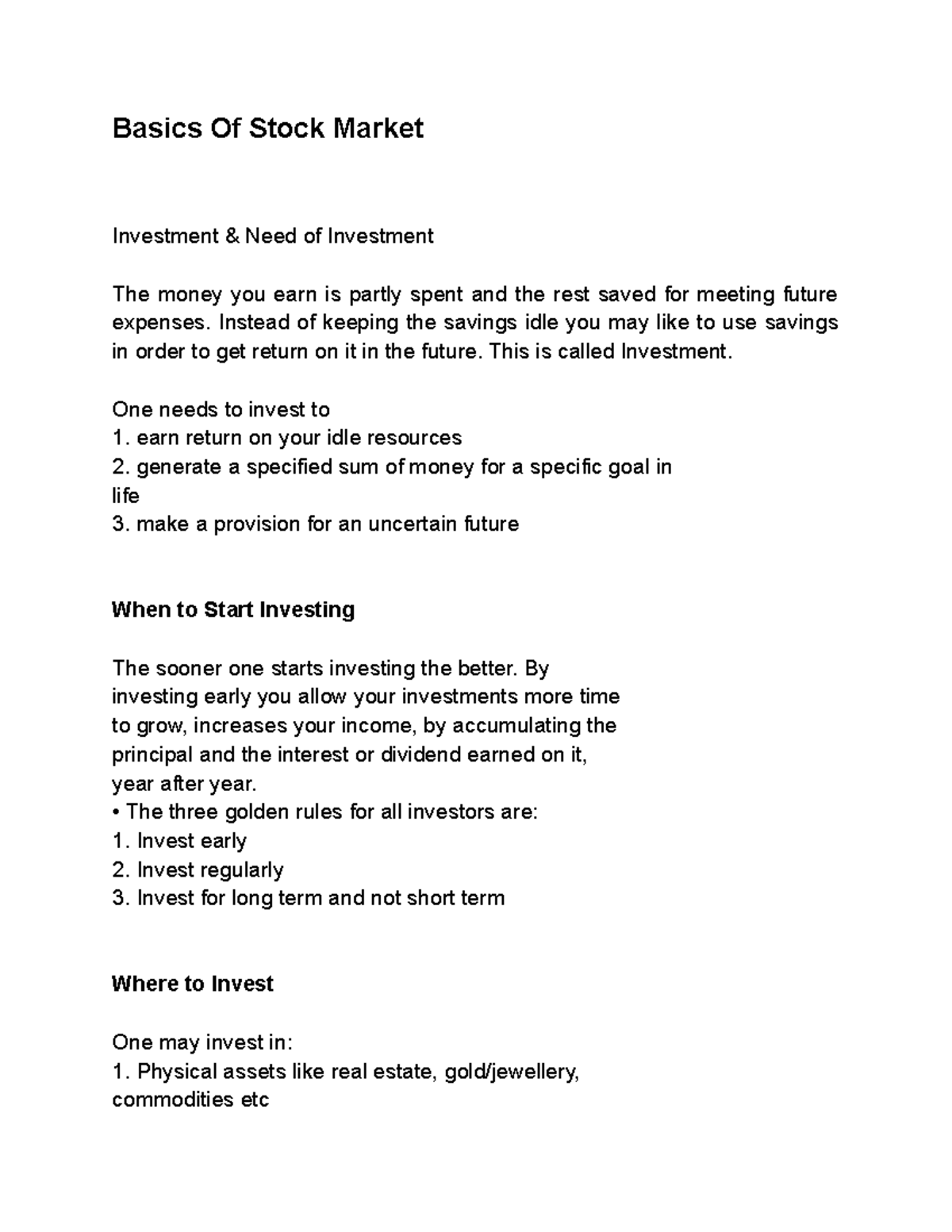 Basics Of Stock Market - Basics Of Stock Market Investment & Need of ...