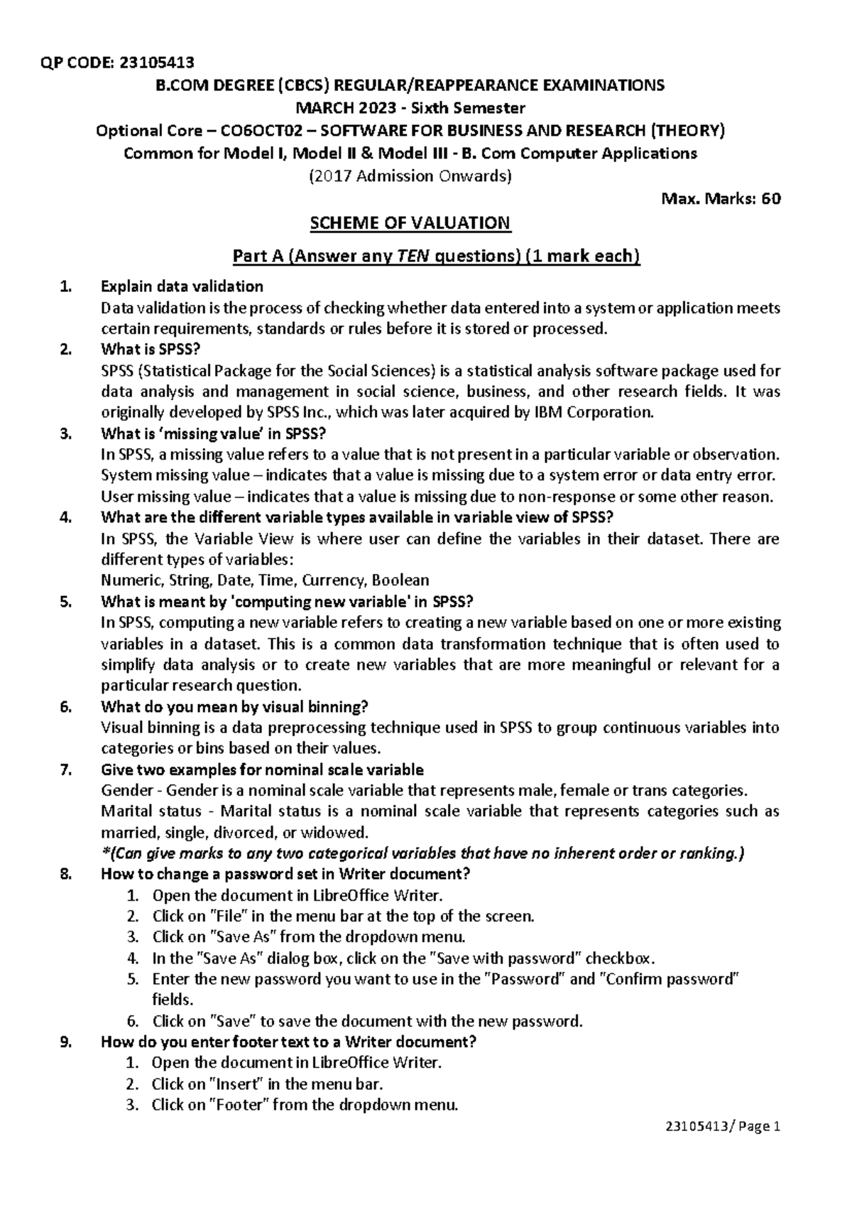 SPSS Scheme March 2023 - Sample papers for exam - QP CODE: 23105413 B ...