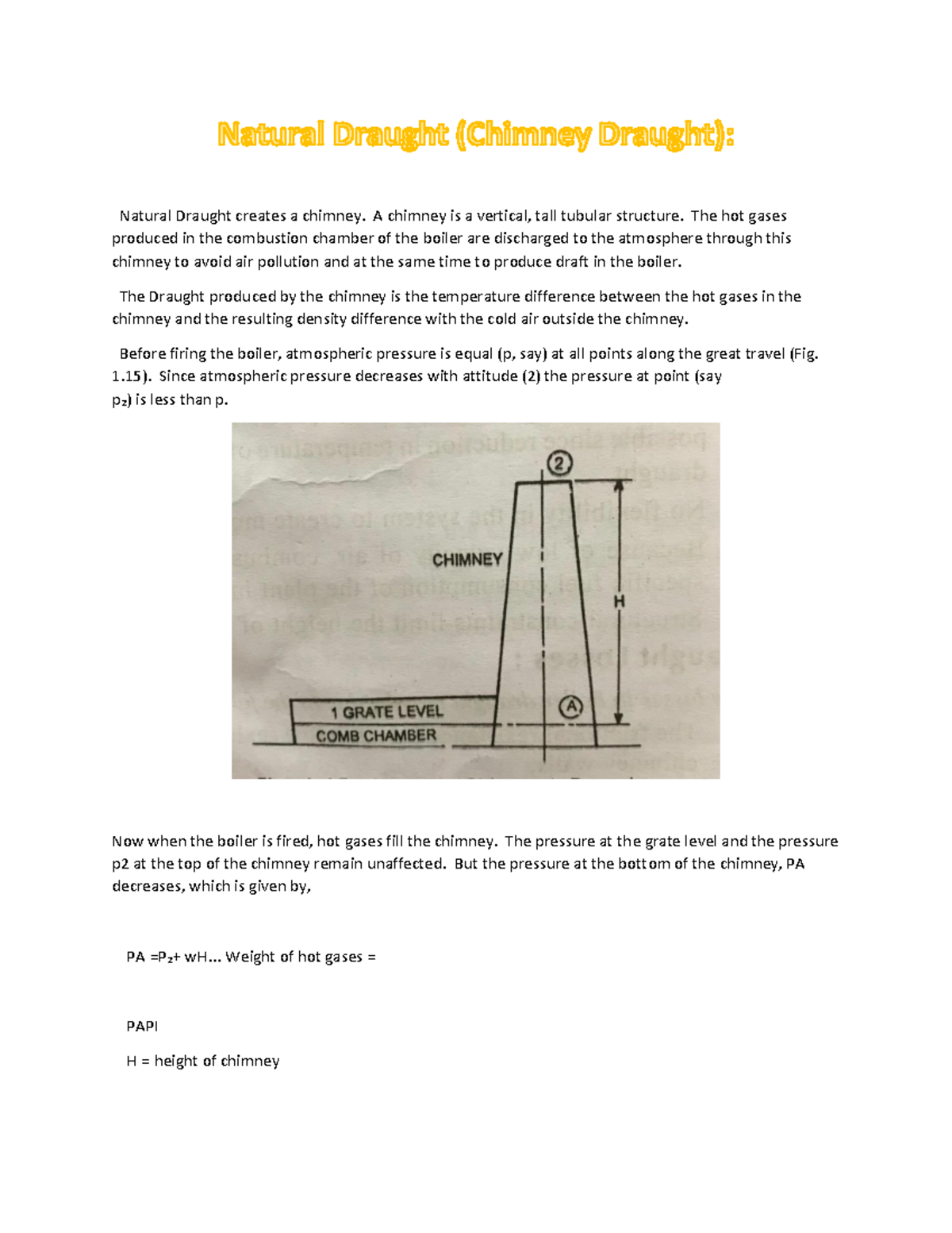 Natural Draught - Study Material - Natural Draught creates a chimney. A ...