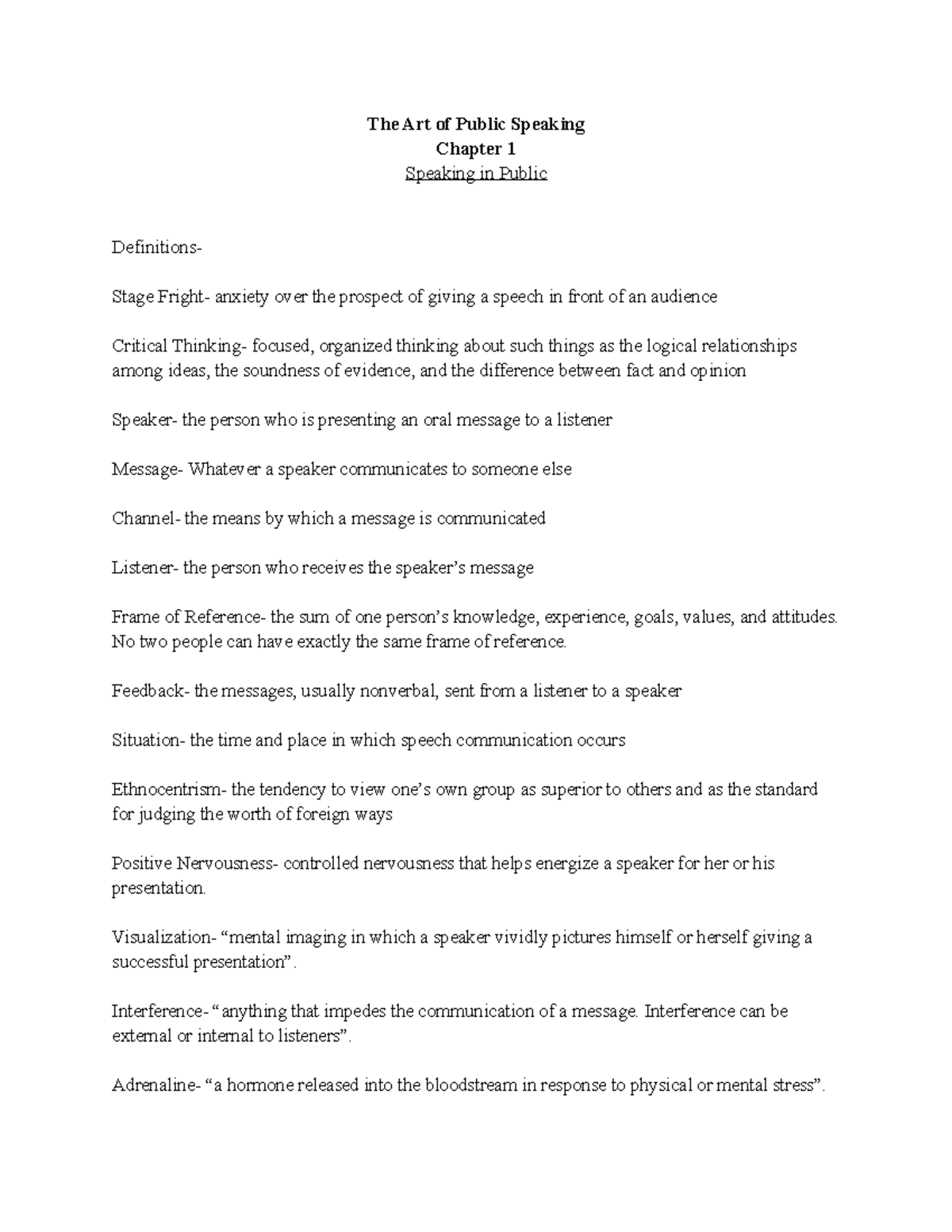 Chapter 1- SPU 313-2 - Dr. Ivory - The Art of Public Speaking Chapter 1 Speaking in Public - Studocu