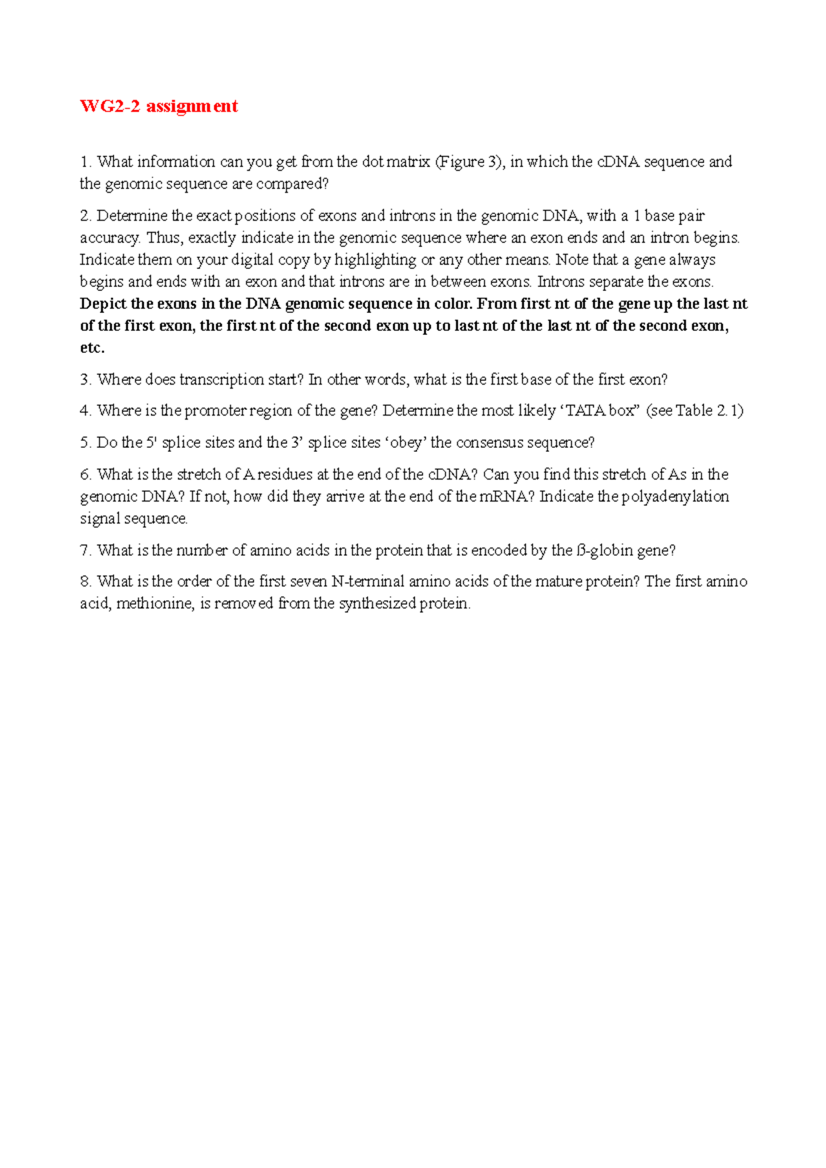 WG2-2 Assignment Hb B gene structure - WG2-2 assignment What information can you get from the ...