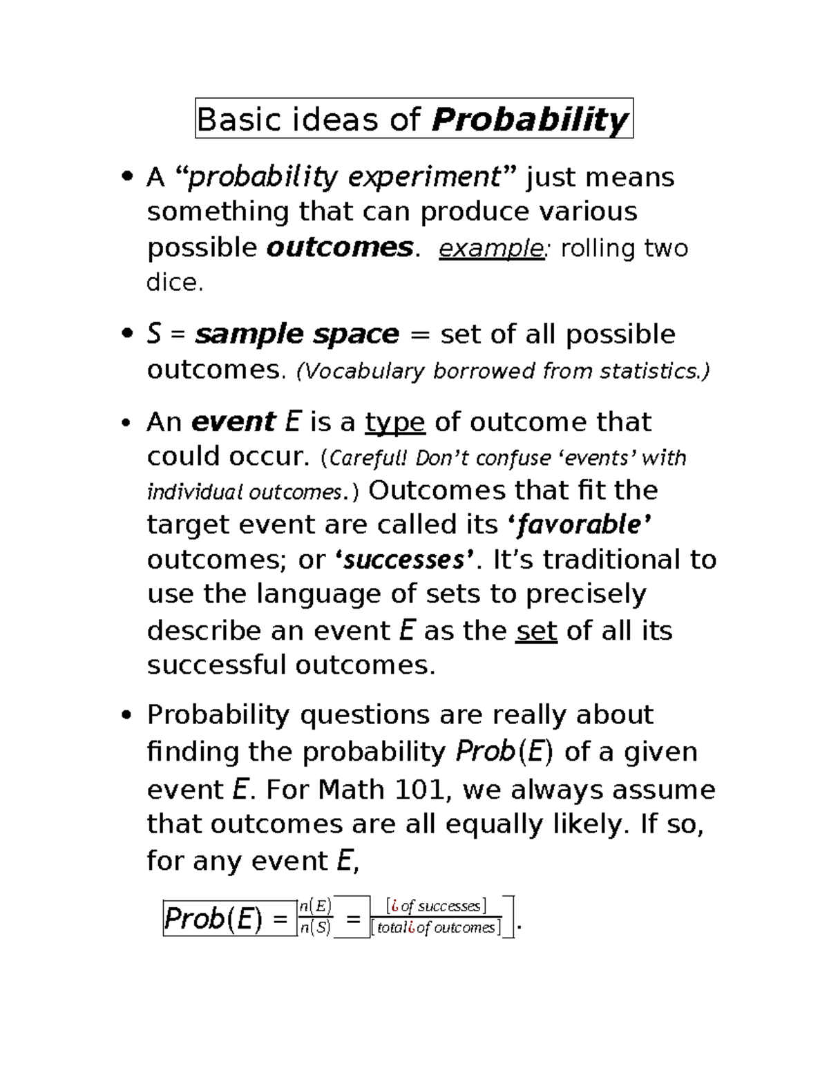 102 Probability basics and HW - Basic ideas of Probability A ...