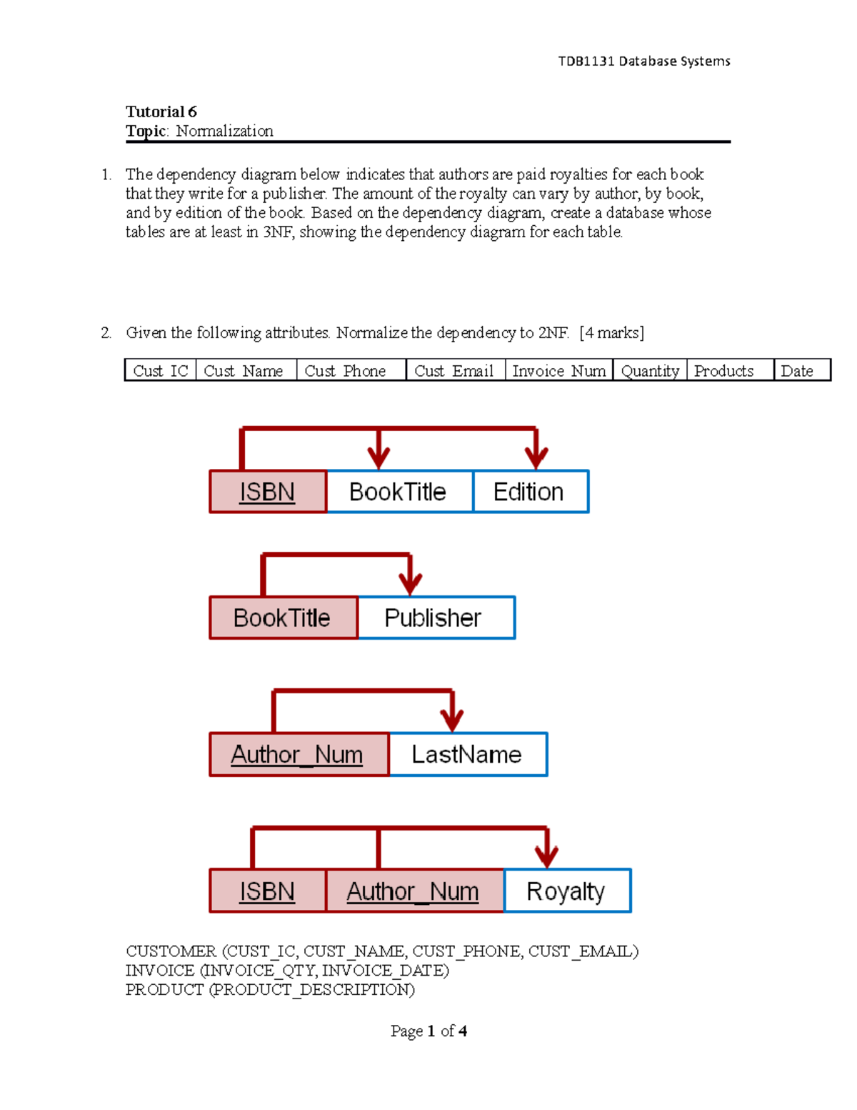 337564 T06 Normalization 2020 - Tutorial 6 Topic : Normalization The ...