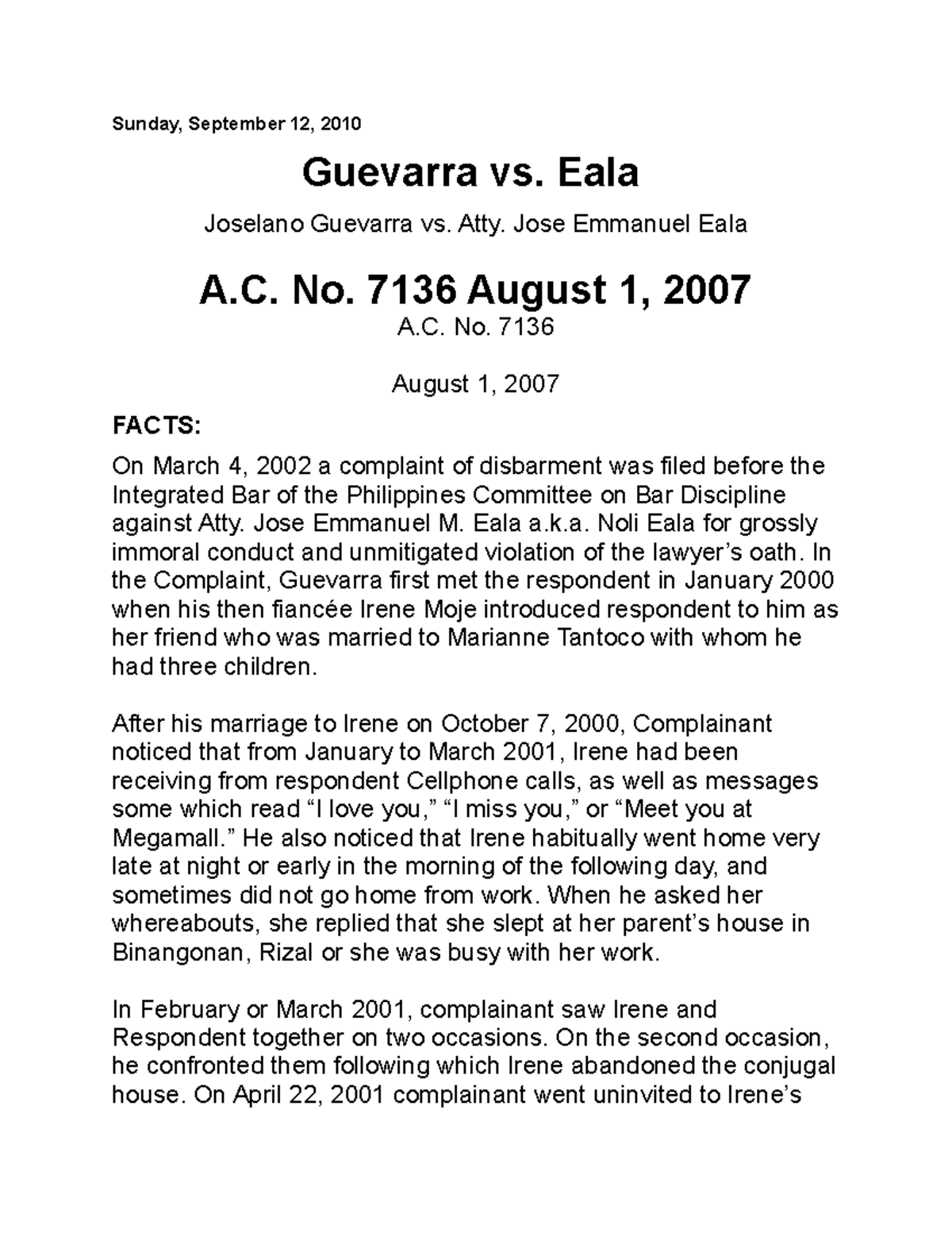 NOLI EALA VS Guevarra Sunday - Sunday, September 12, 2010 Guevarra vs ...