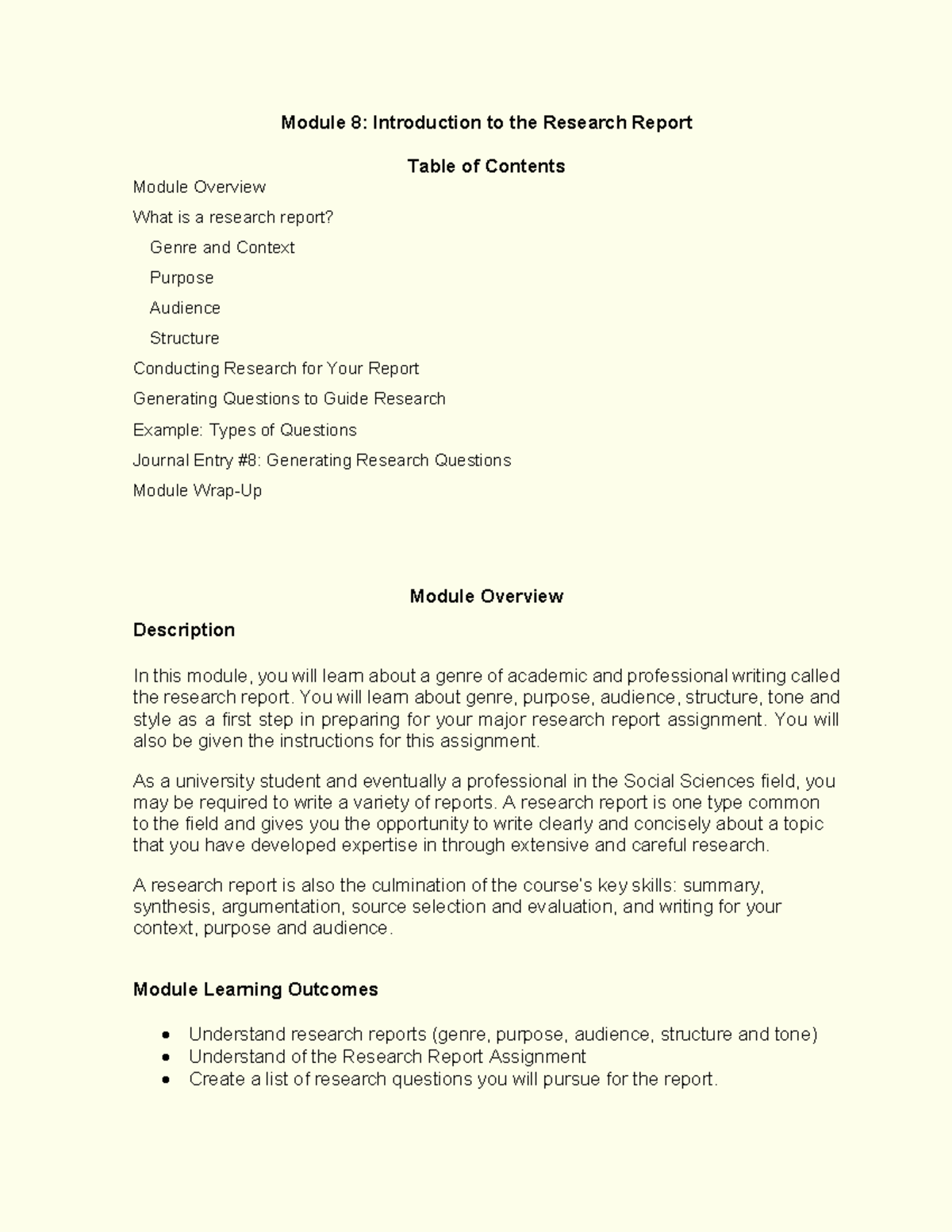 Module 8 Introduction to the Research Report - Module 8 : Introduction ...