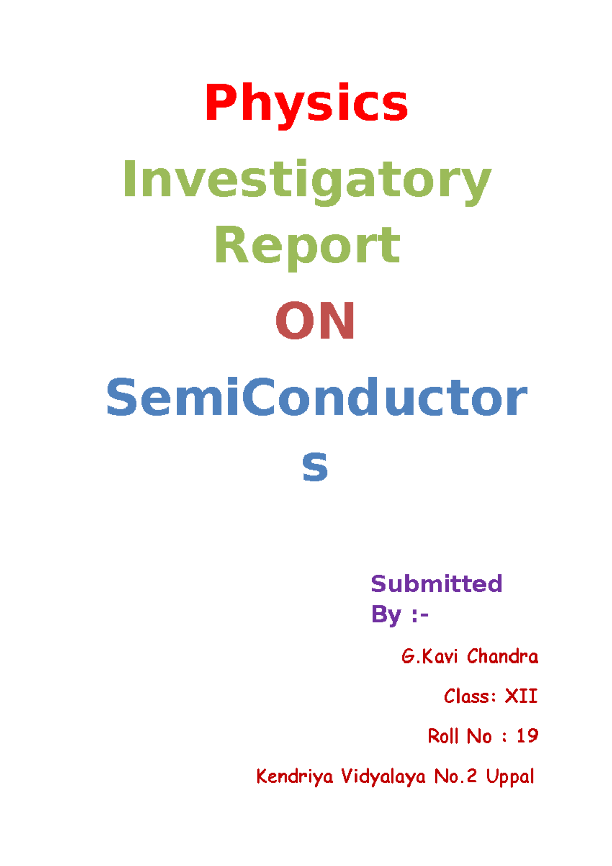 242805388 Project on Semiconductors - Physics Investigatory Report ON ...