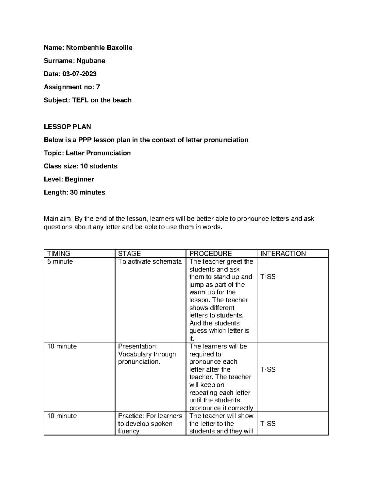 Lessop PLAN ASS7 - Lesson plan for PGCE and other educational related ...