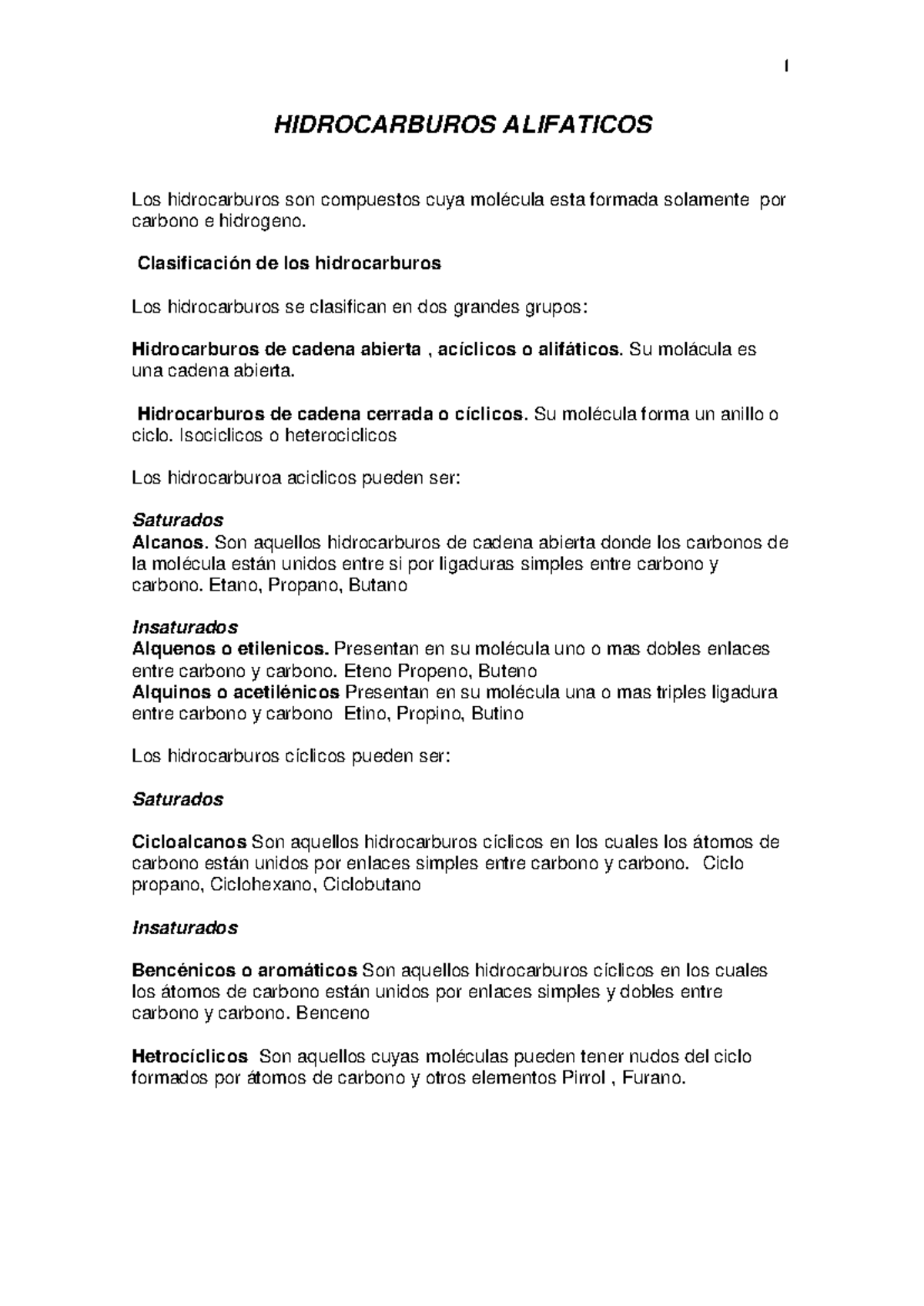 1. Hidrocarburos Alifaticos - HIDROCARBUROS ALIFATICOS Los ...