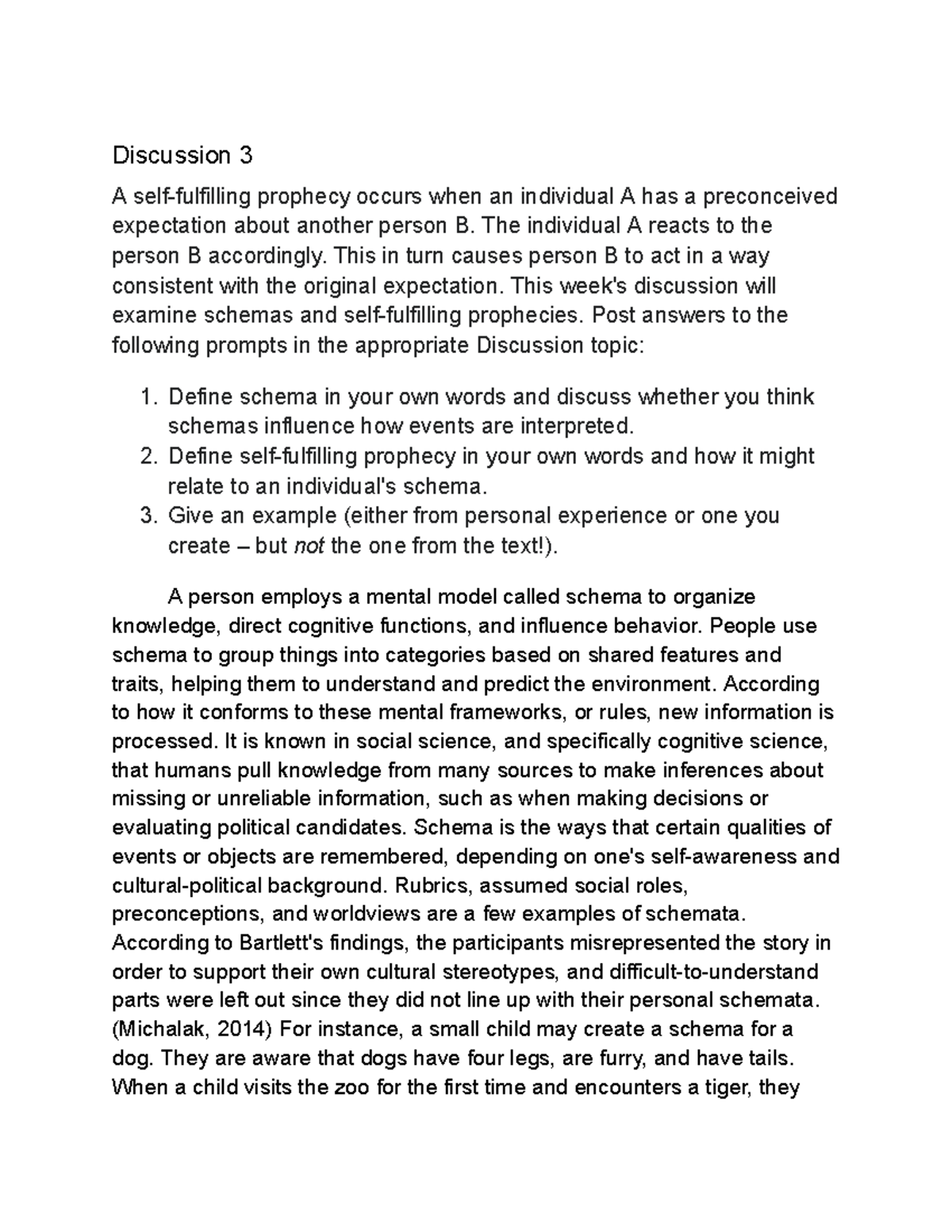 PSYC 235 dis 3 - Google Docs - Discussion 3 A self-fulfilling prophecy ...