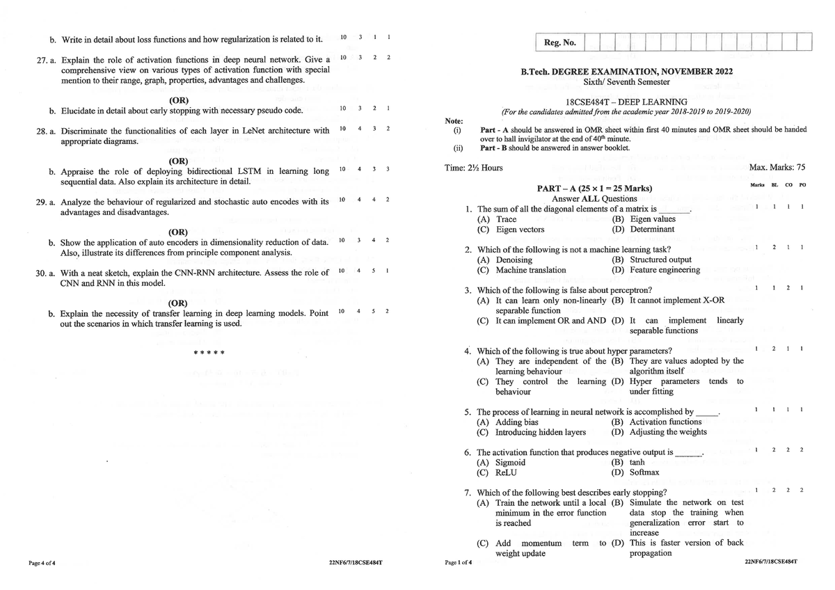 Semester QN Paper - Deep Learning - Studocu