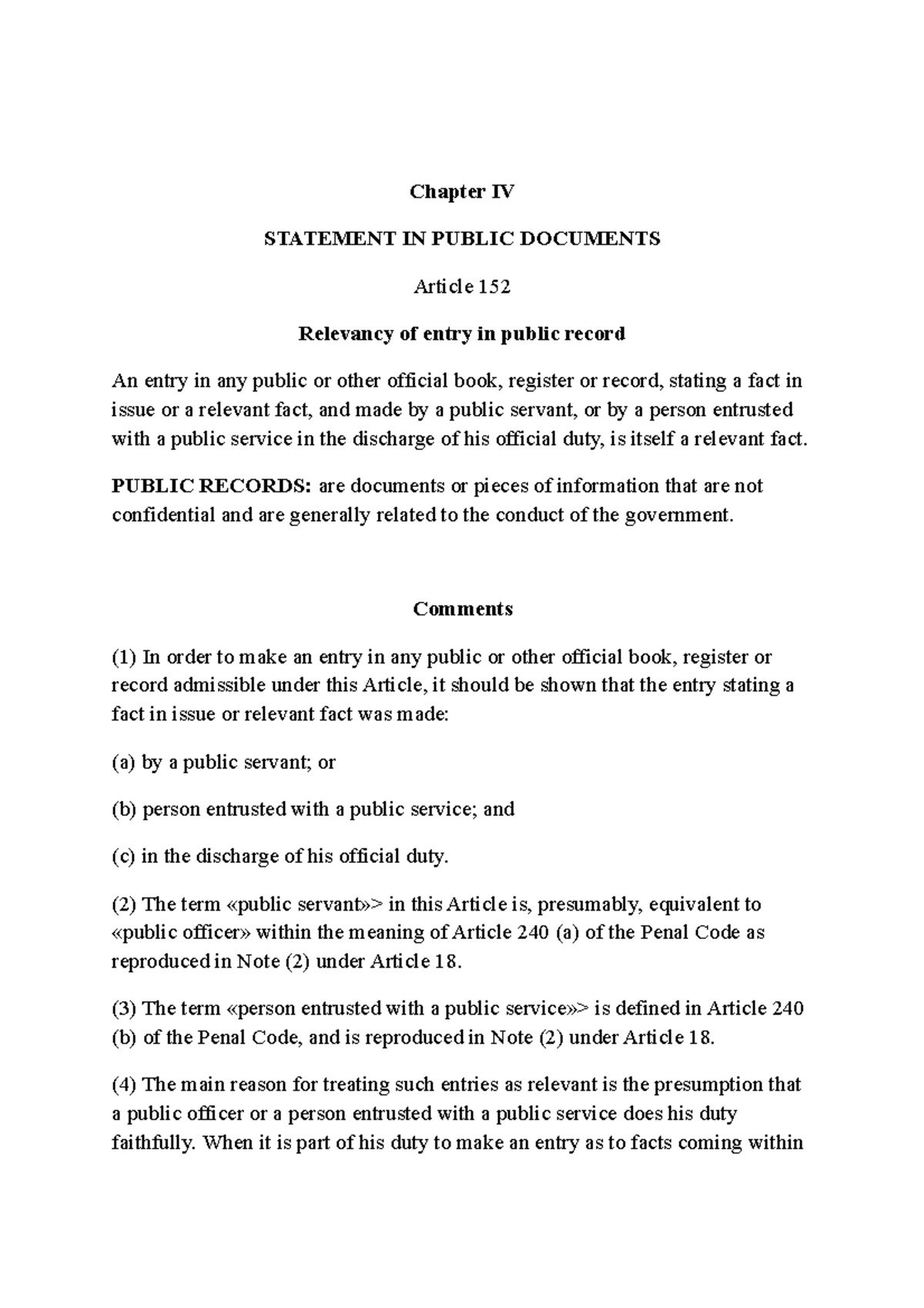 Article 152 upto 162 - Description is required - Chapter IV STATEMENT ...