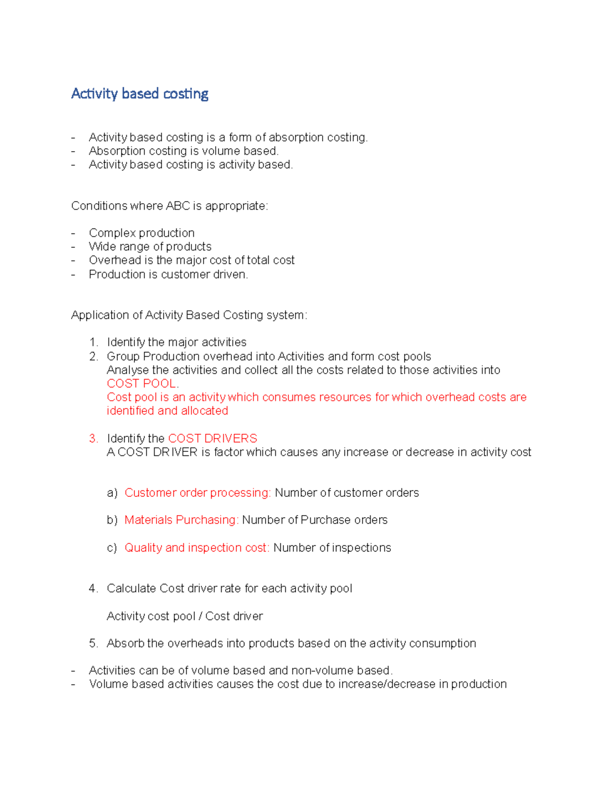 Activity based costing - Notes - Activity based costing Activity based ...