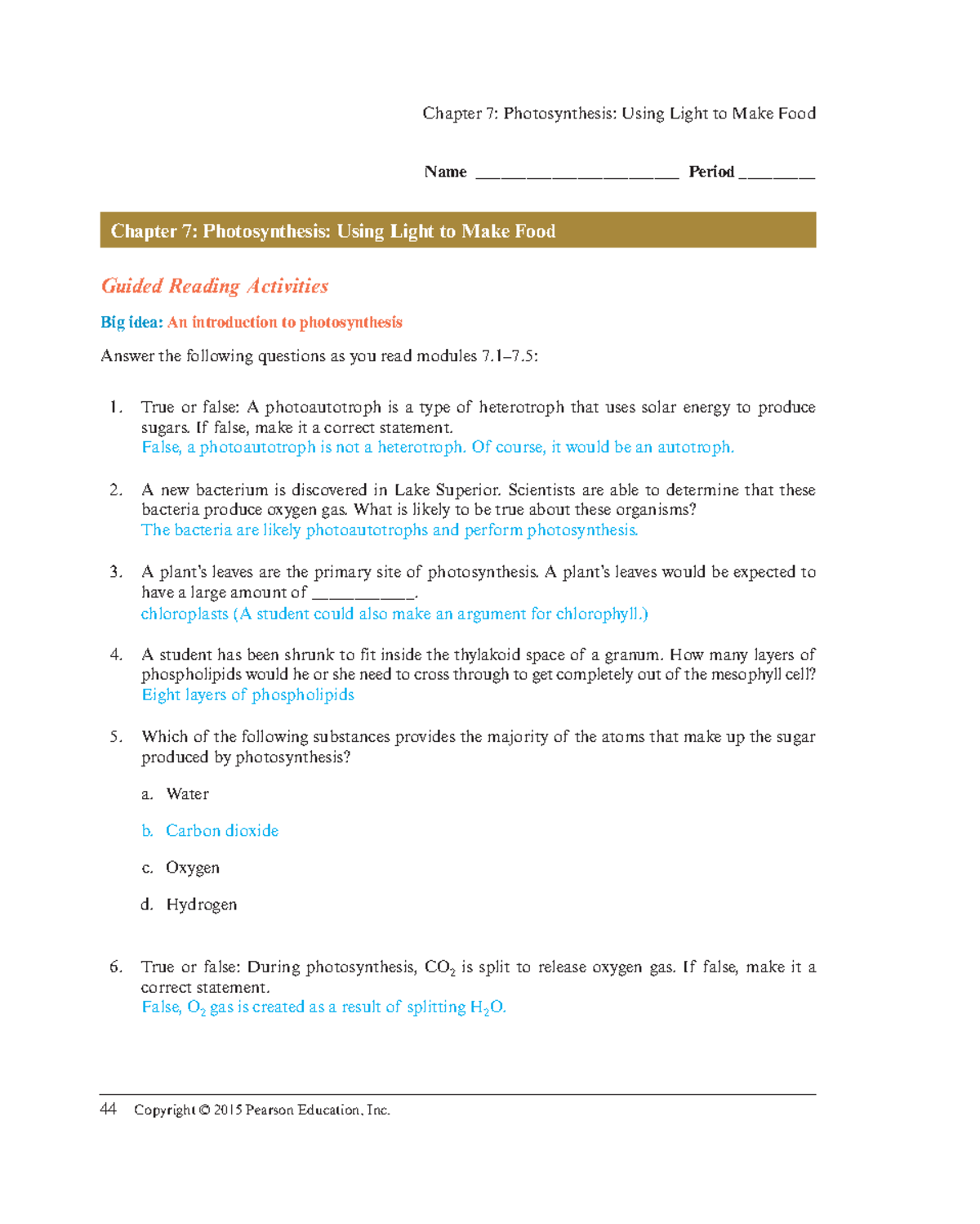 Photosynthesis guided reading activity answers - Name ...