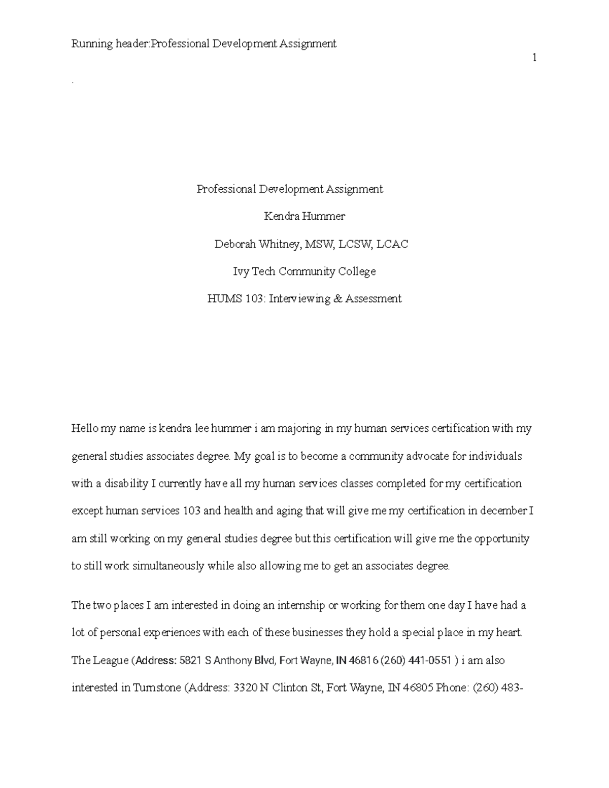 Professional Development Assignment - Running header:Professional ...