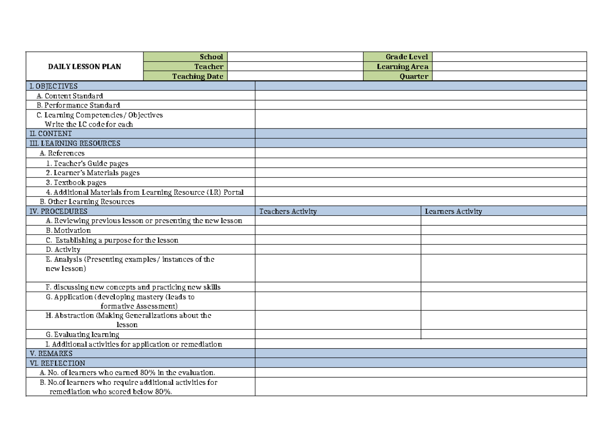 DLP Form - DepEd DLP form - DAILY LESSON PLAN School Grade Level ...