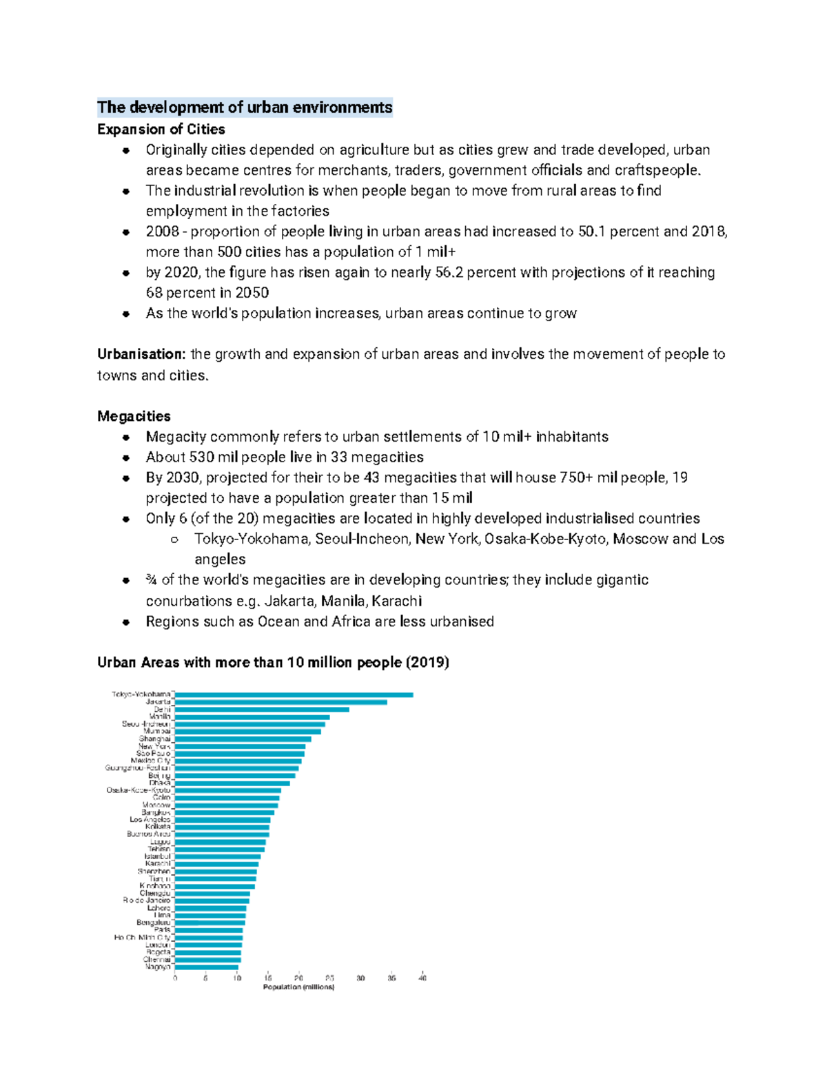GEO notes - The development of urban environments Expansion of Cities ...