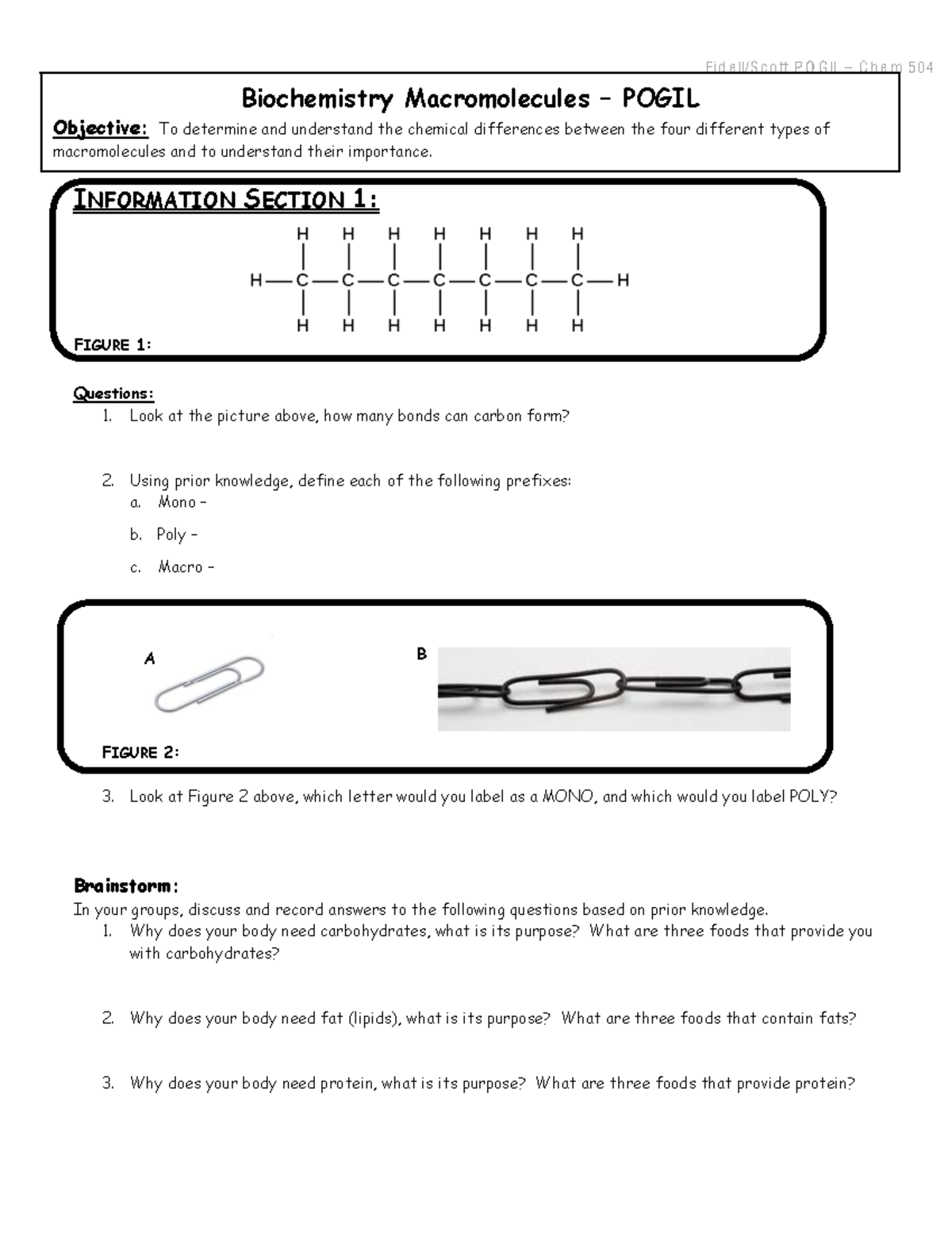 Macromolecule- Pogil - N/a - I NFORMATION SECTION 1: FIGURE 1 ...