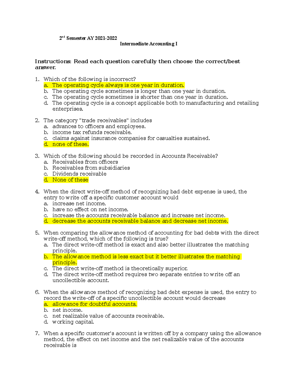2nd Activity Accounts Receivable and Estimation of Doubtful Accounts ...