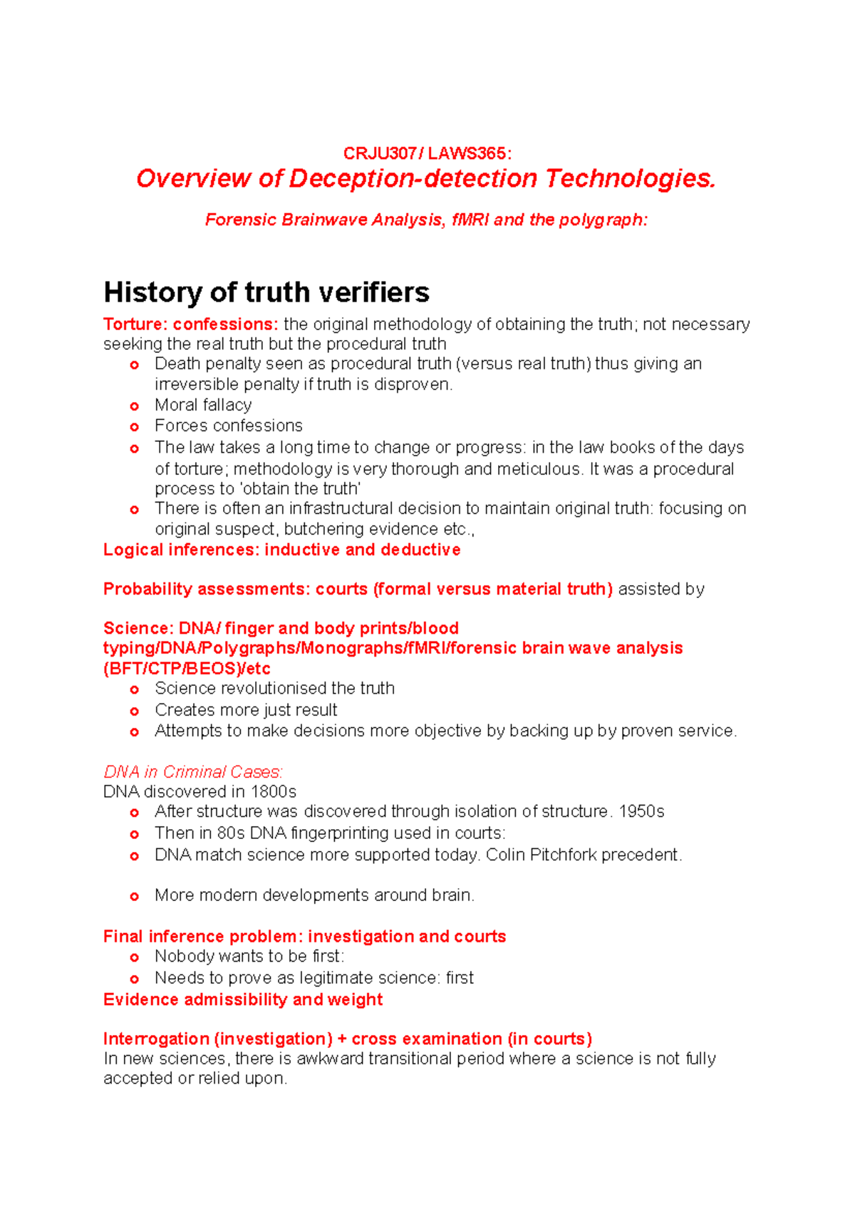 LAWS365 Overveiw of deception-detection technologies - Forensic Brainwave Analysis, fMRI and the ...