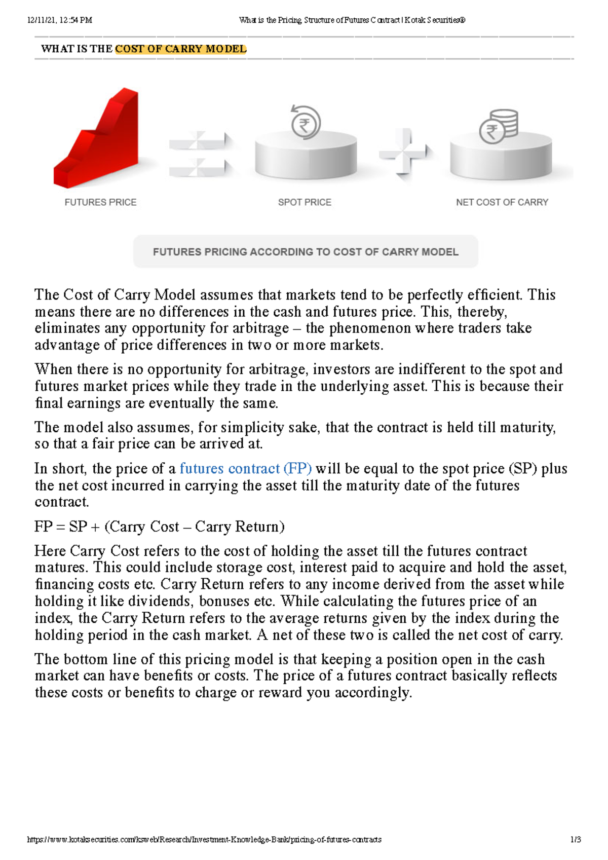 Basis, cost to carry, expectation approach - 12/11/21, 12:54 PM What is ...