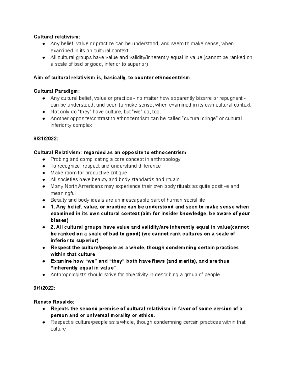 Anth notes, 2 - Prof. Sarah Lamb - Cultural relativism: Any belief ...