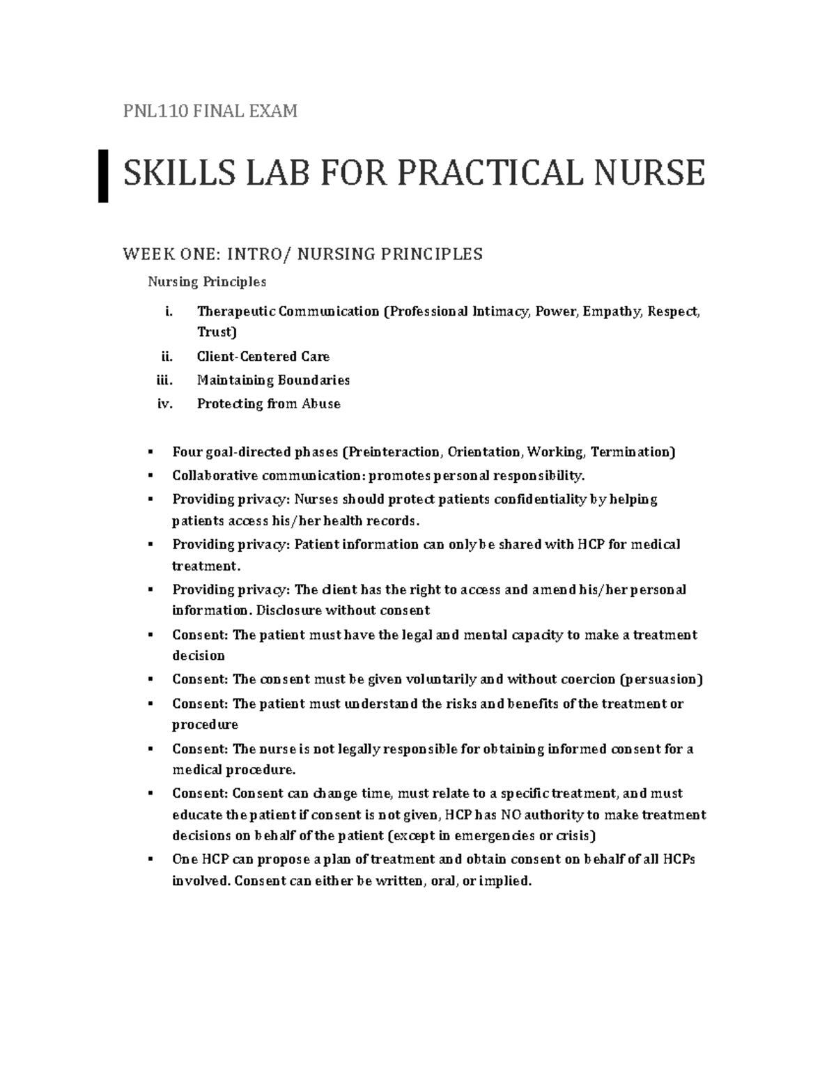 PNL110 Final Exam Review - PNL110 FINAL EXAM SKILLS LAB FOR PRACTICAL ...