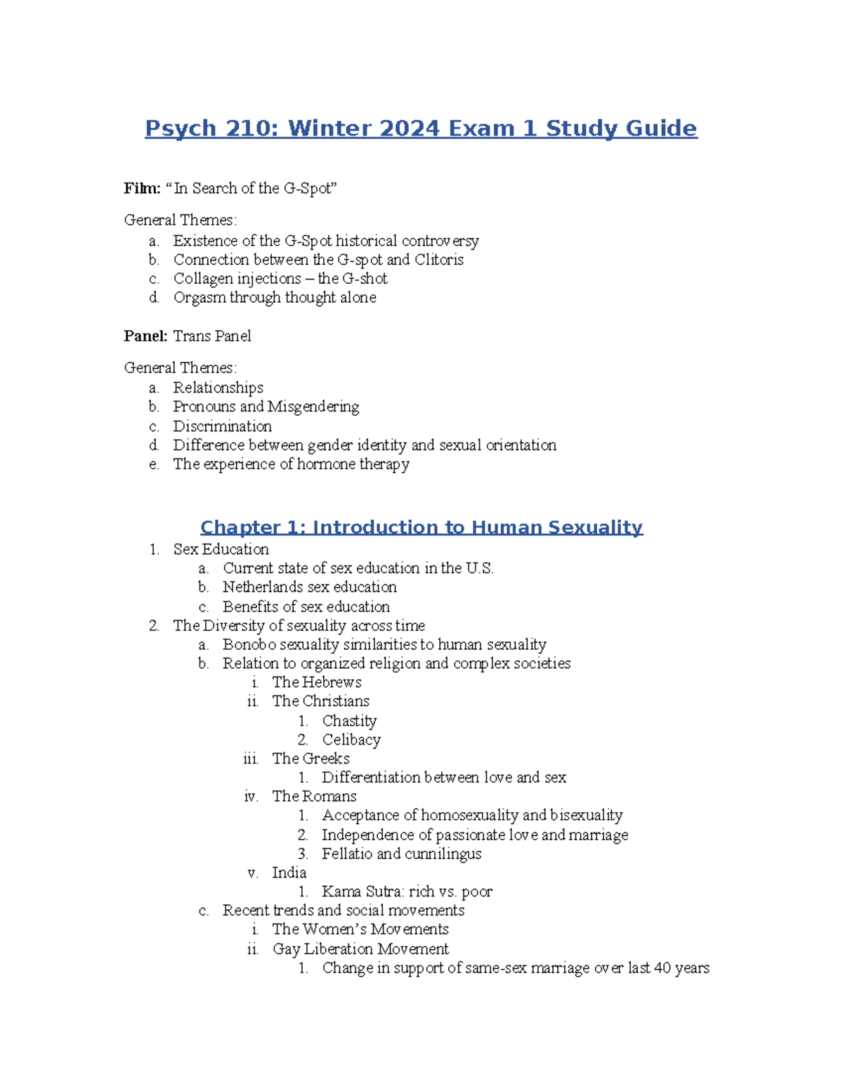 Exam 1 Study Guide Winter 2024 - Psych 210: Winter 2024 Exam 1 Study ...