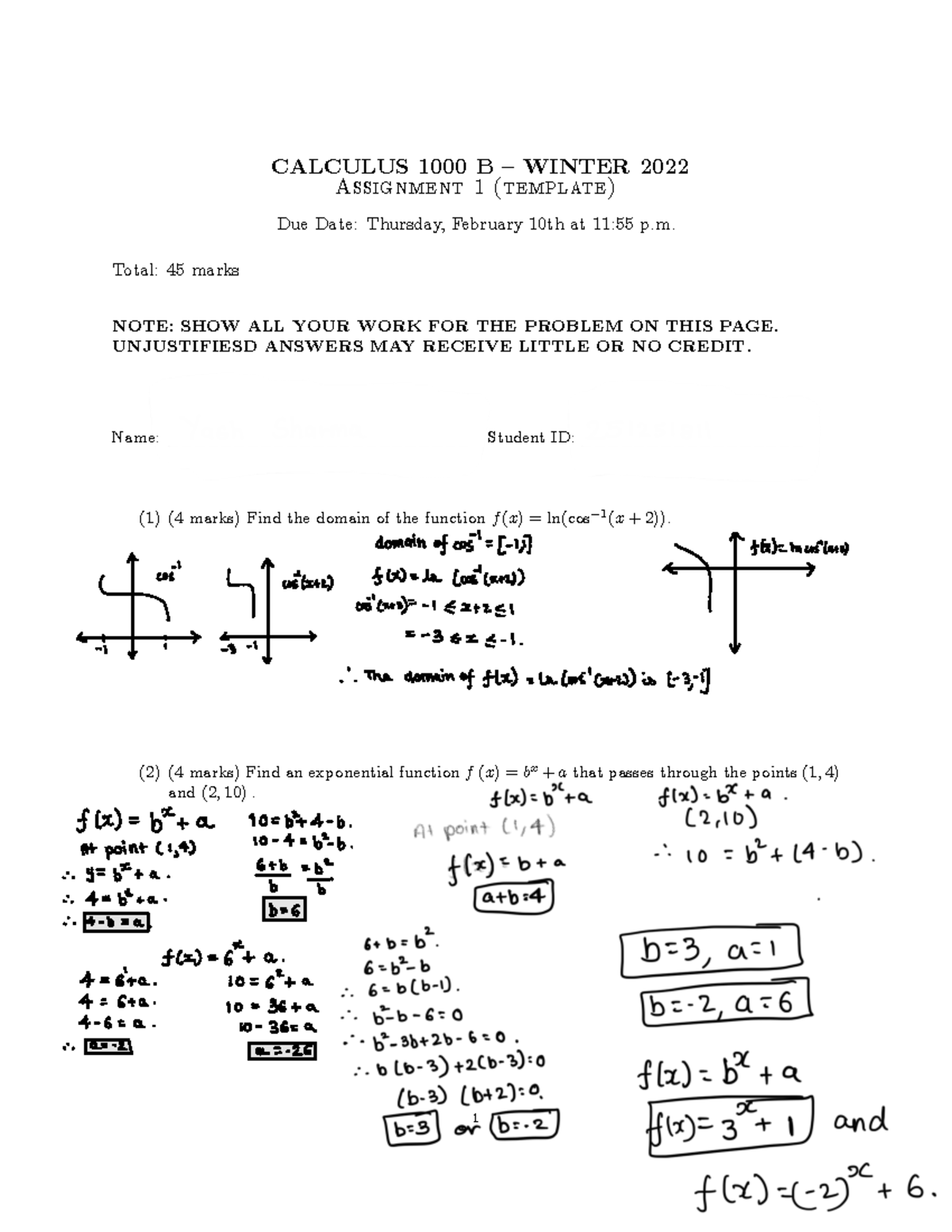 Calc Assignment 1 - CALCULUS 1000 B — WINTER 2022 Assignment1 (template ...