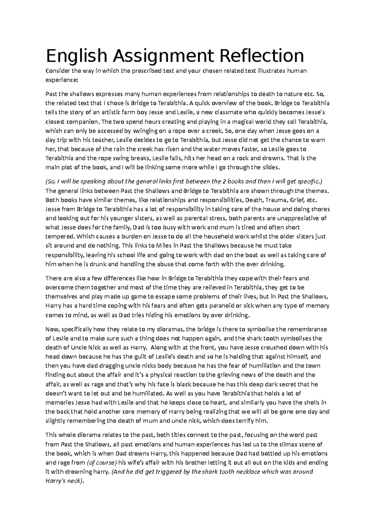 English Assignment Reflection - English Assignment Reflection Consider ...