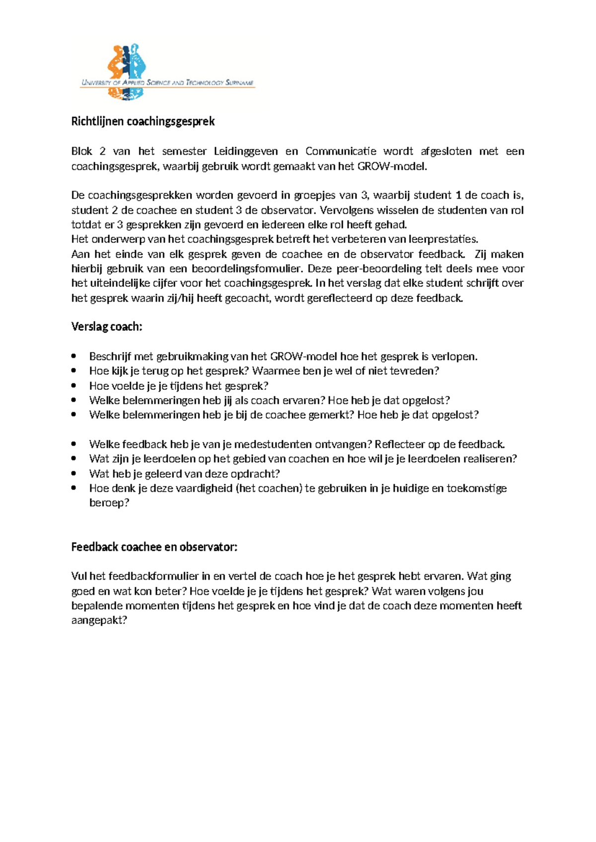 Richtlijnen coachingsgesprek - De coachingsgesprekken worden gevoerd in ...