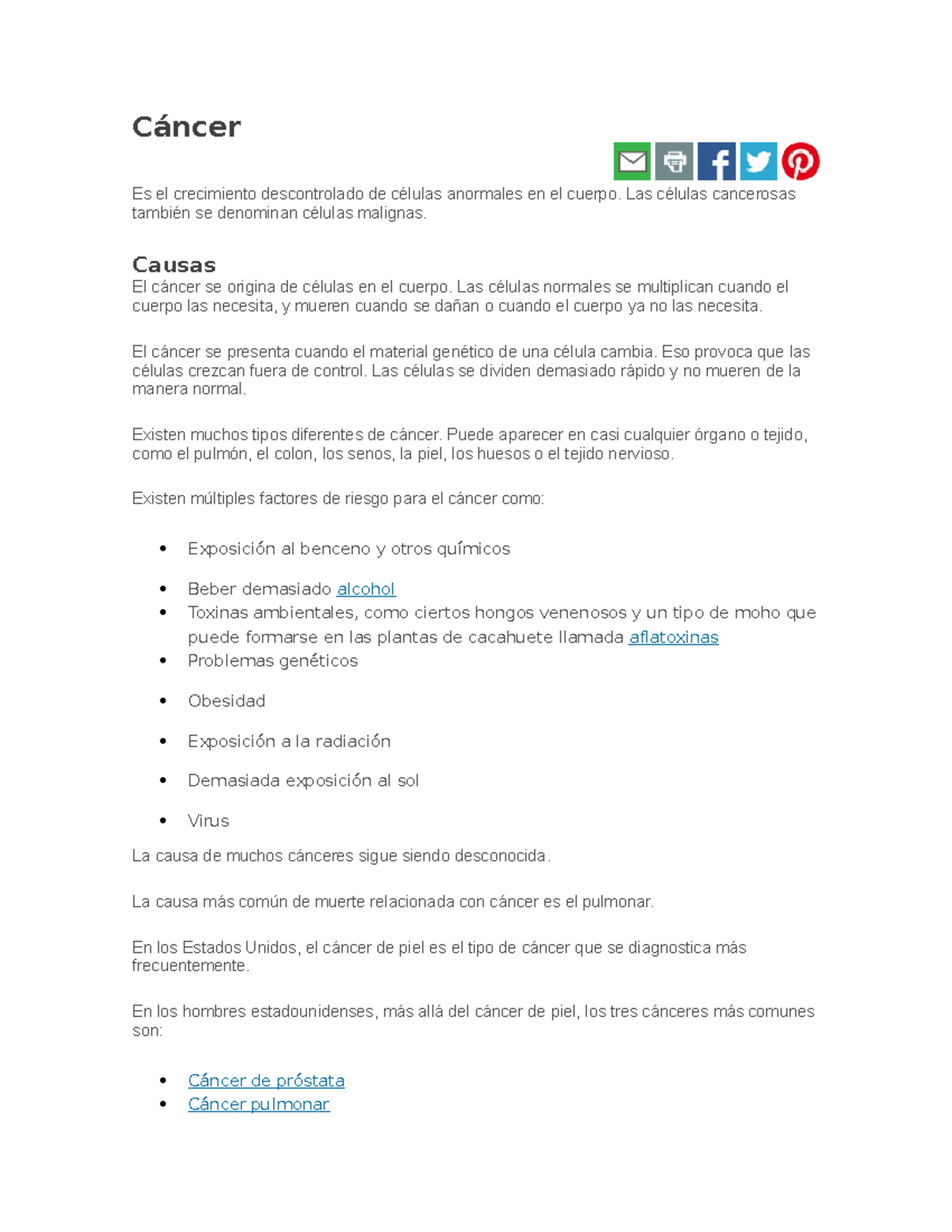 Cáncer - descripcion general sobre los diferentes tipos de cancer que ...