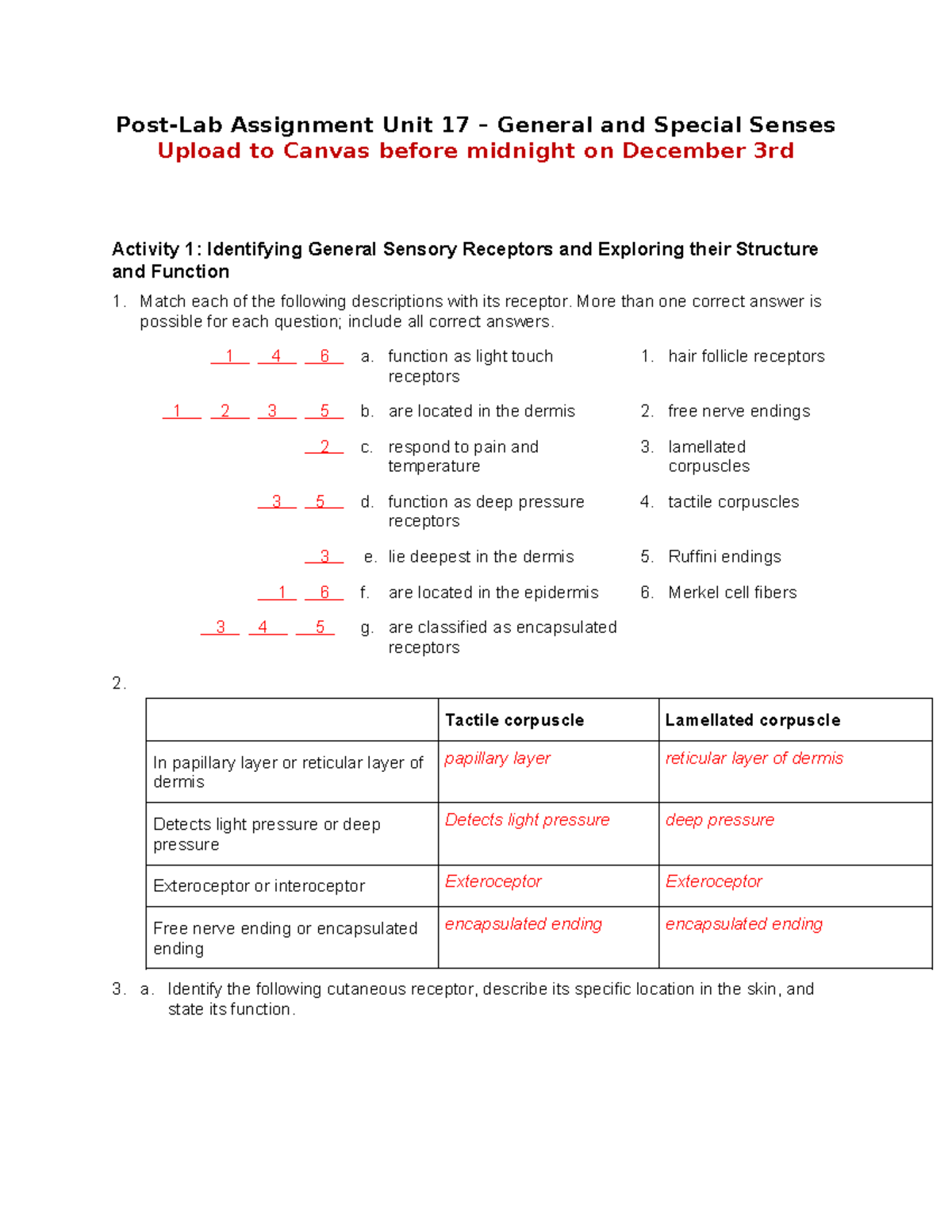 Lab 17 - General and Special Senses - Post-Lab Assignment Unit 17 – General and Special Senses ...