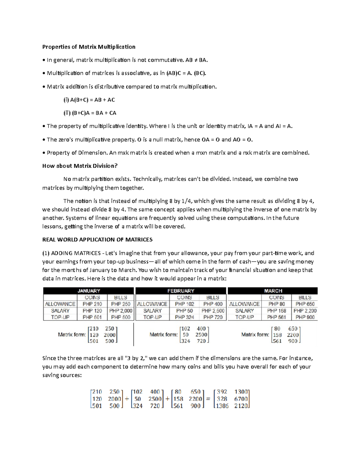 Operations OF Matrices PART 2 - Properties of Matrix Multiplication In ...