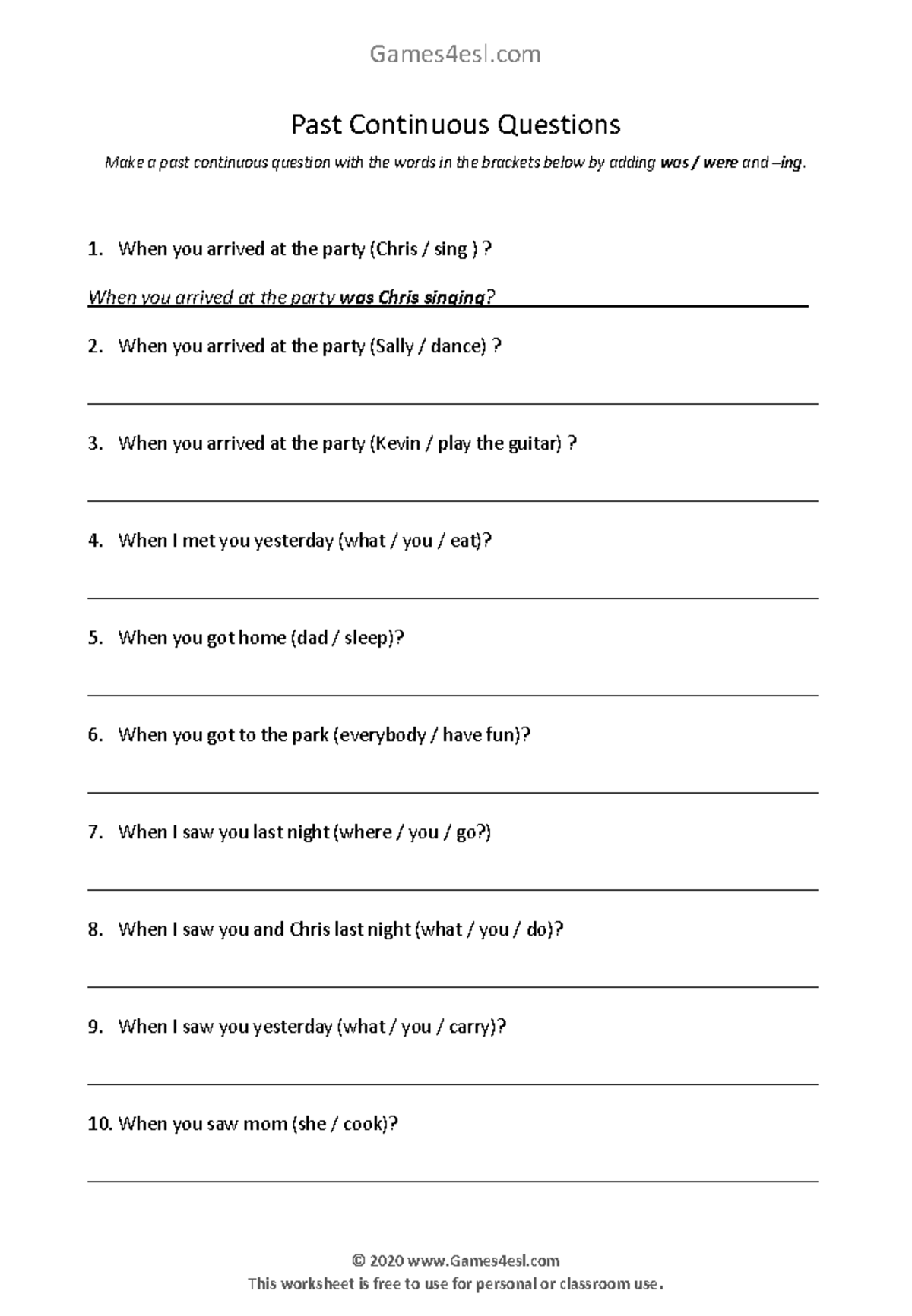Past Continuous Exercise Worksheet Questions - This worksheet is free ...
