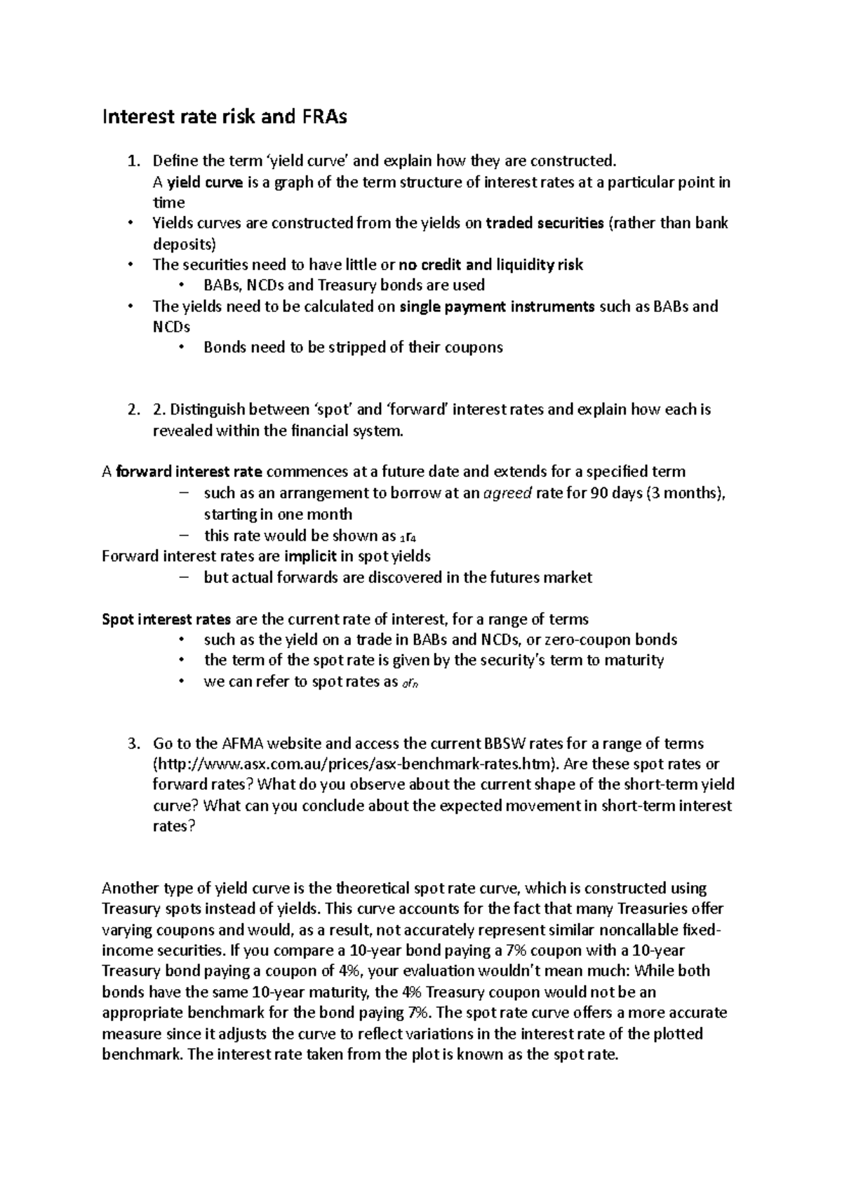 Interest rate risk and FRAs - Interest rate risk and FRAs Define the ...