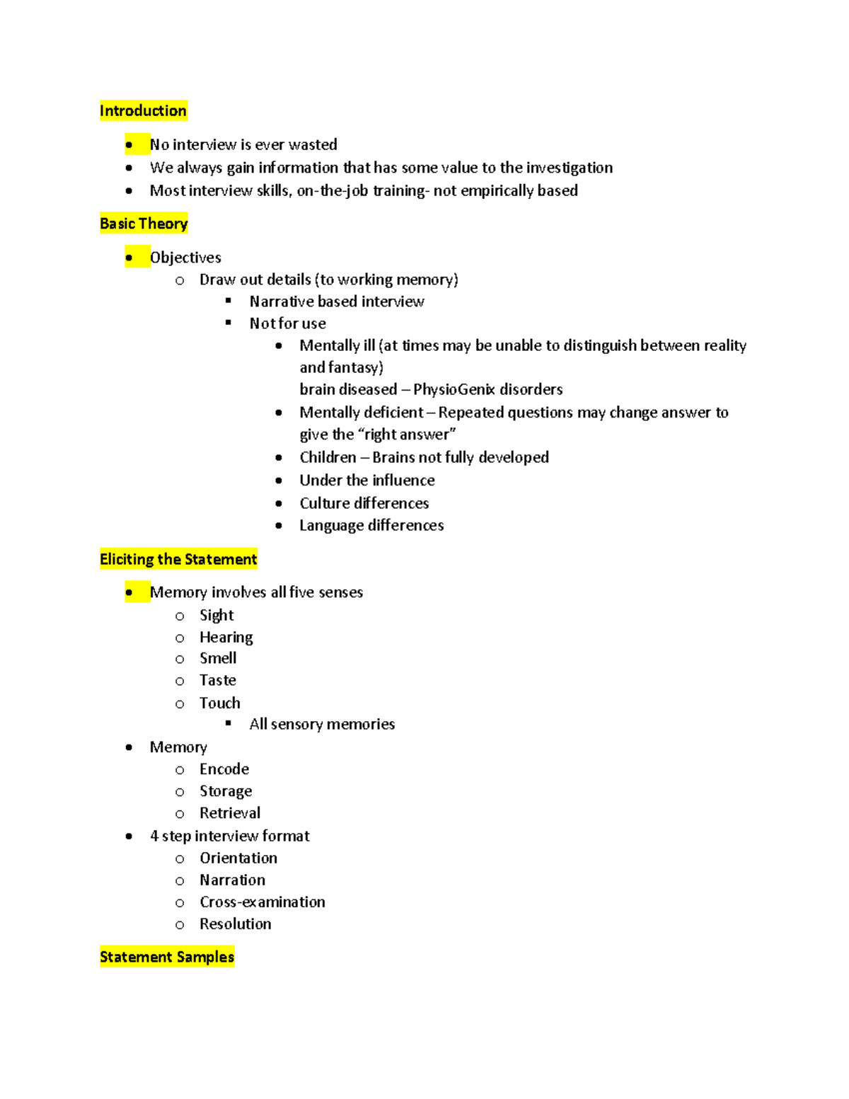 Interview and Interrogation Chapter 5 - Introduction No interview is ever wasted We always gain ...