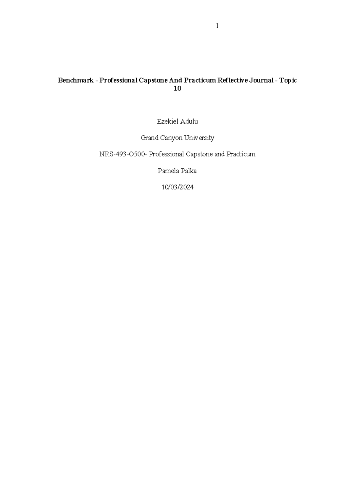 Benchmark - Professional Capstone And Practicum Reflective Journal ...