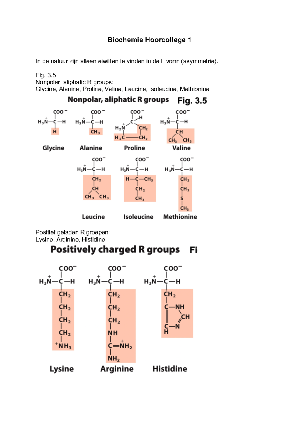 Biochemie Hoorcolleges - Fig. 3. Nonpolar, aliphatic R groups: Glycine ...