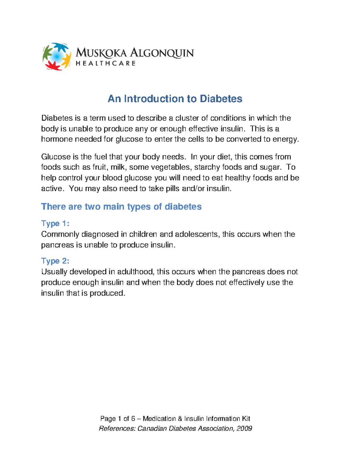 16. An Introduction to Diabetes (Article) Author Muskoka Algonquin ...