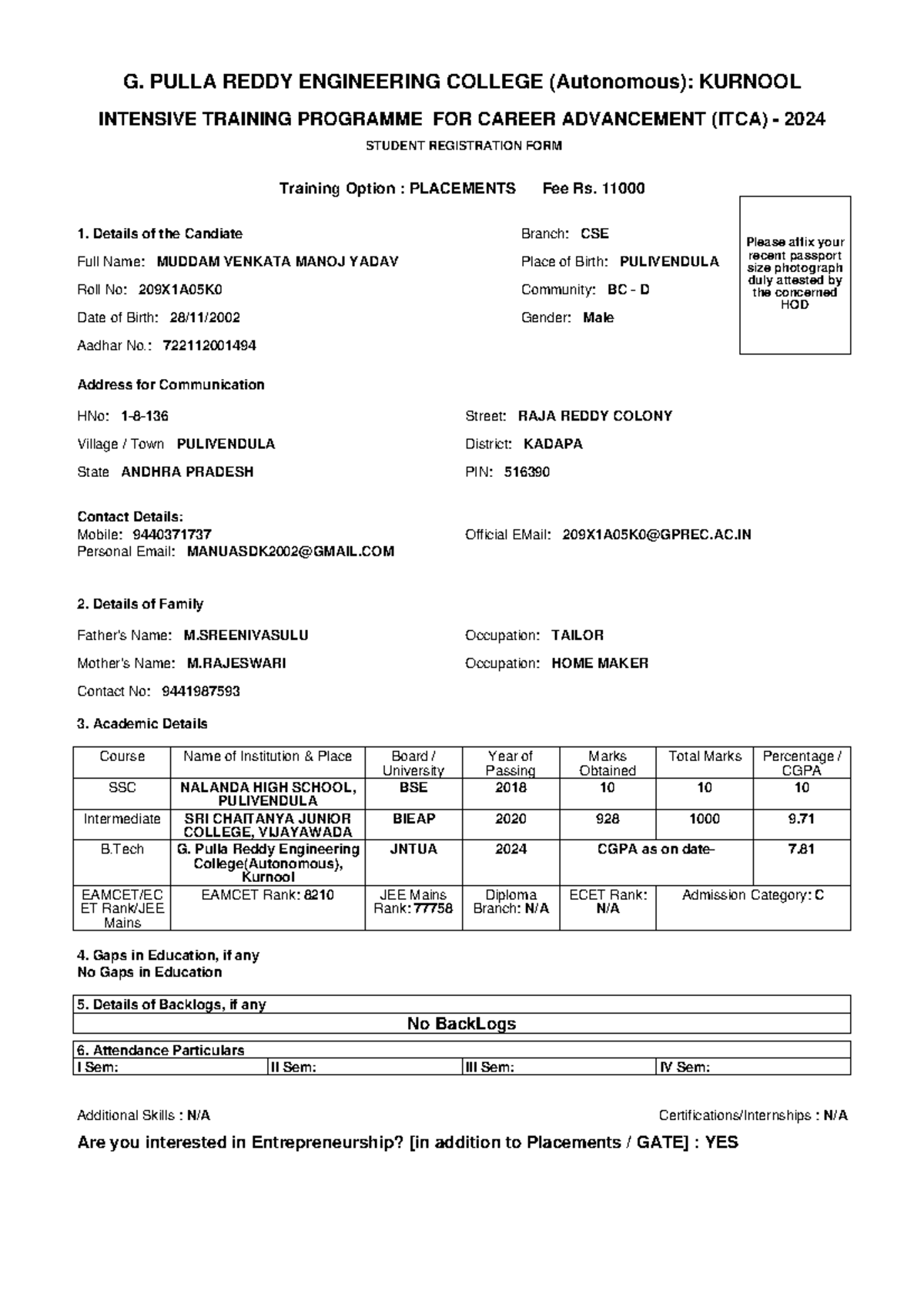 209X1A05K0-Application - G. PULLA REDDY ENGINEERING COLLEGE (Autonomous ...