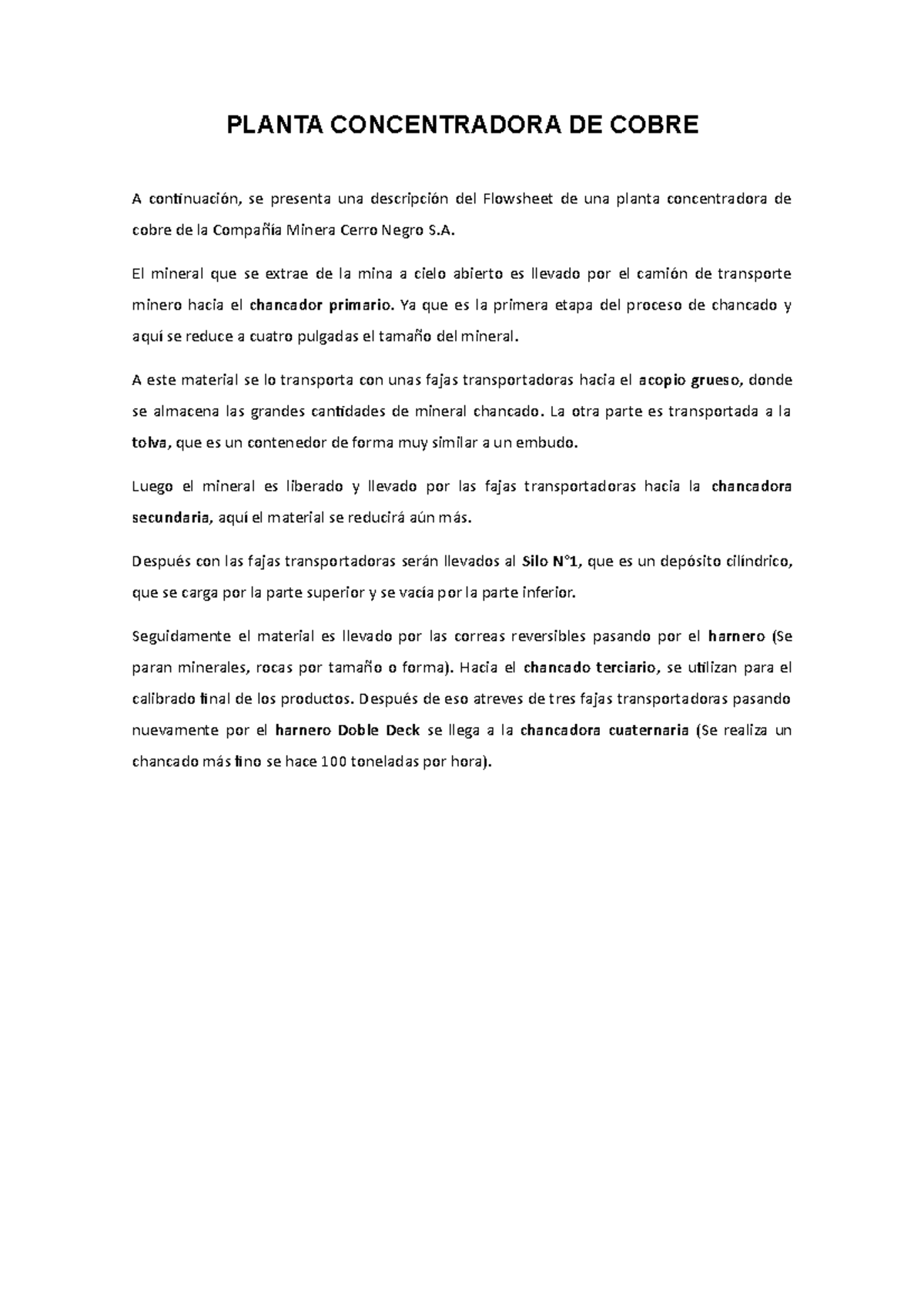 Planta Concentradora DE Cobre - PLANTA CONCENTRADORA DE COBRE A ...
