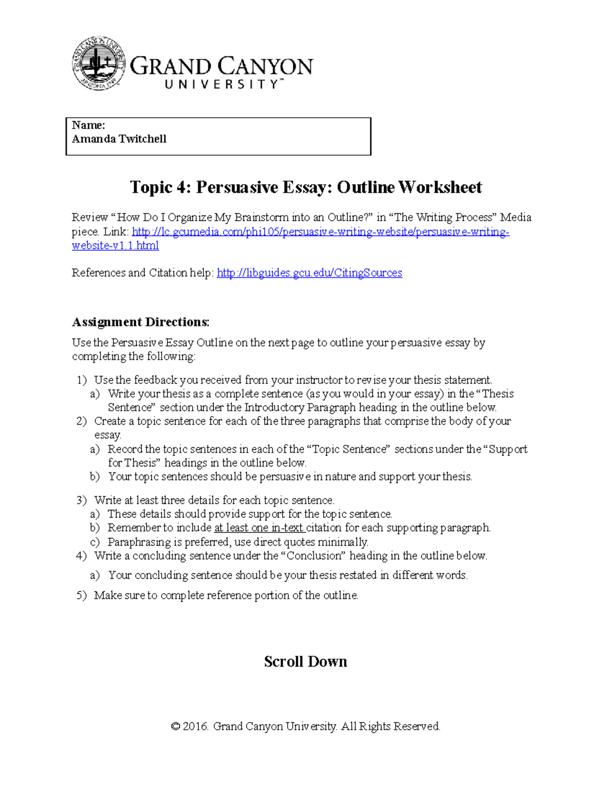Persuasive Outline - Name: Amanda Twitchell Topic 4: Persuasive Essay ...