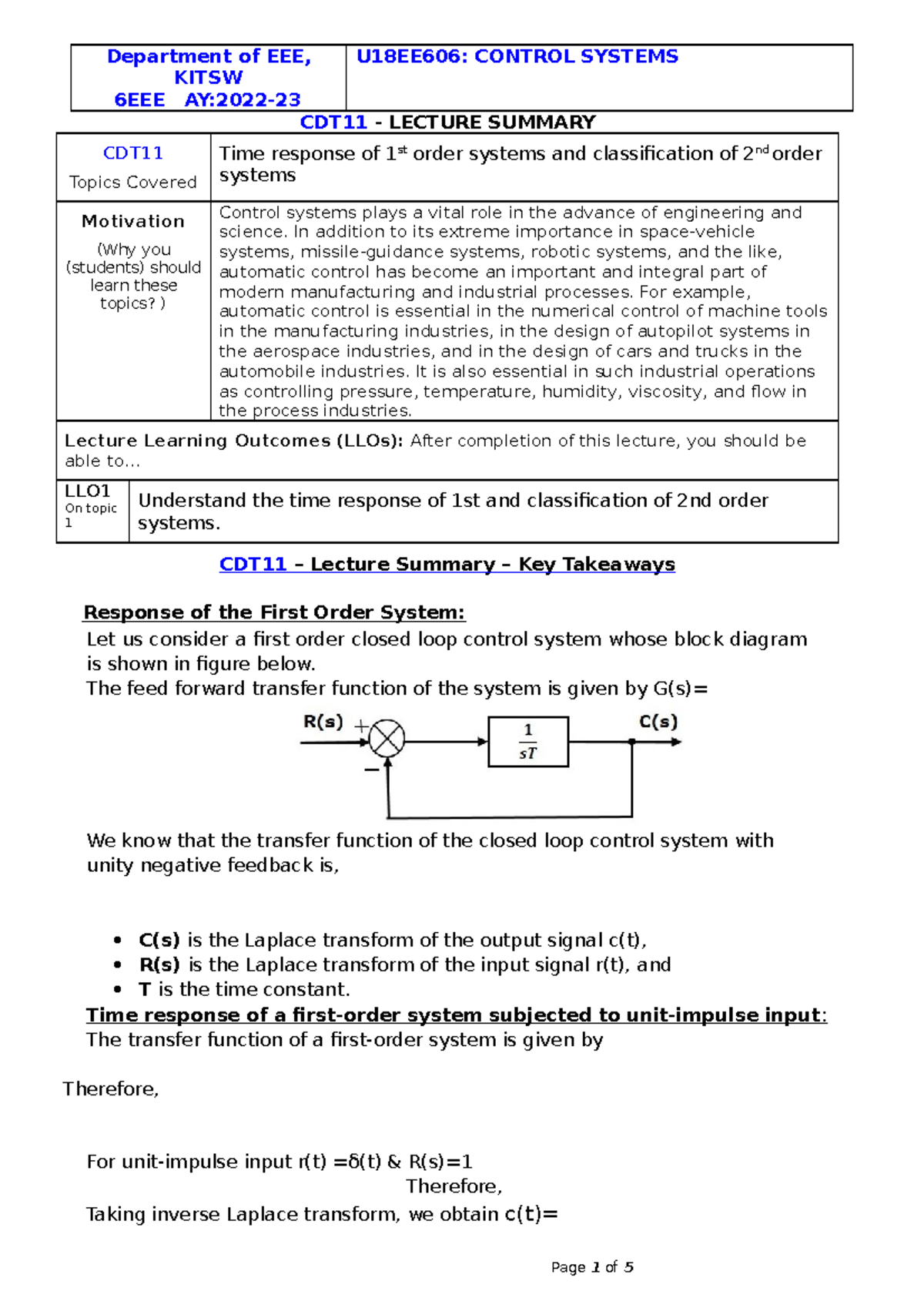 Cs Cdt11 Summary Important Notes Kitsw 6eee Ay2022 Cdt11 Lecture Summary Cdt Topics